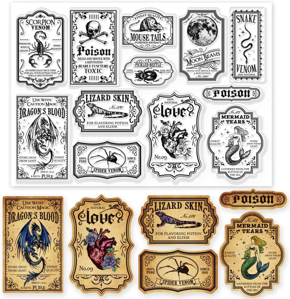 Amazon.com: GLOBLELAND Halloween Potion Label Magic Clear Stamps Potion ...