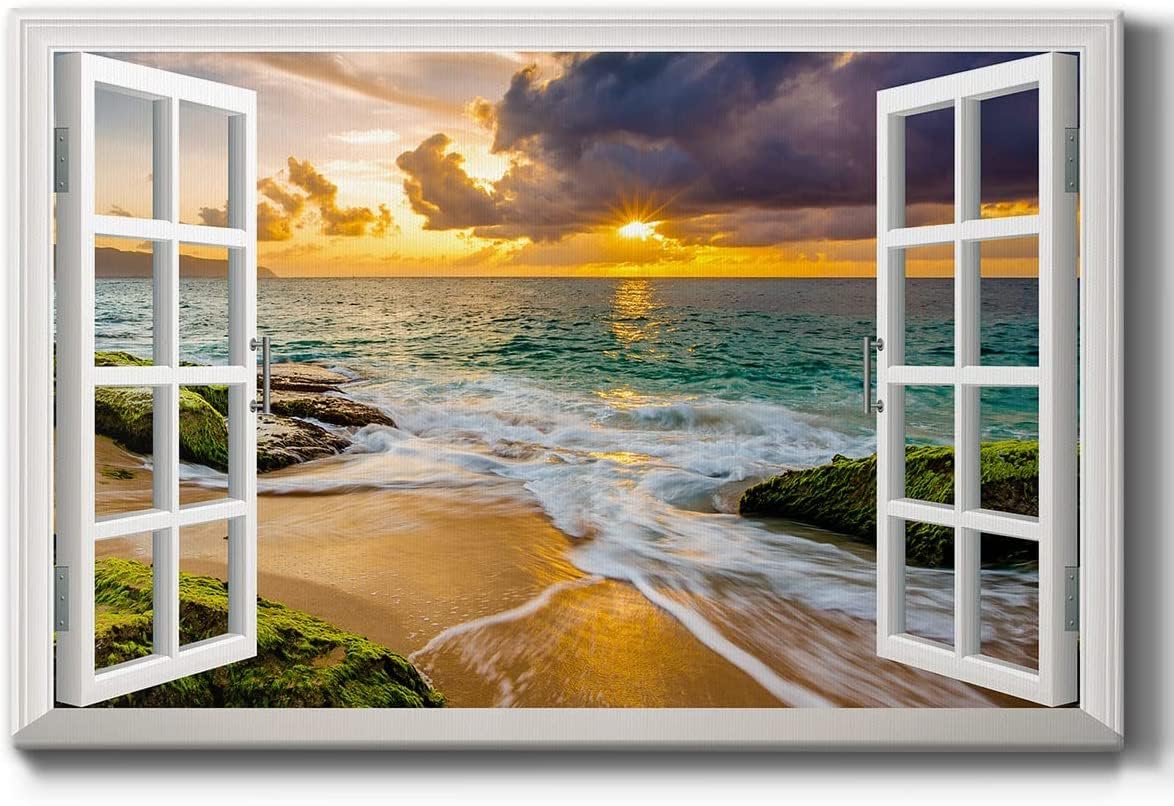 Amazon.com: Renditions Gallery Canvas Beach Decor Fake Window View ...
