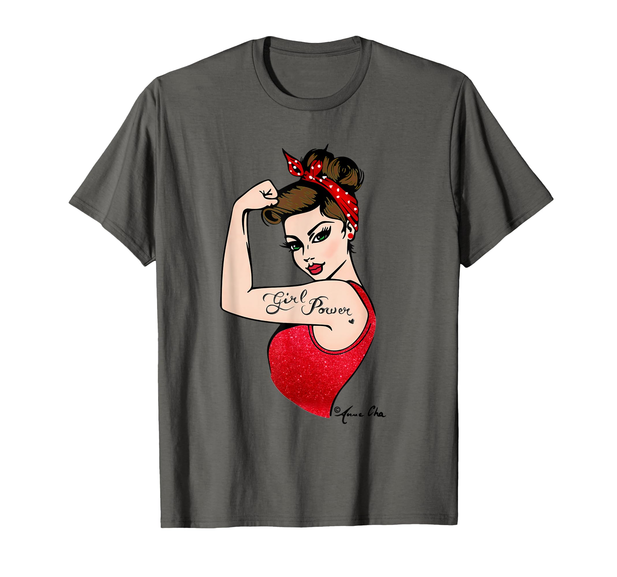 Amazon.com: Red Girl Power Pinup Inked Feminist Vintage Rosie Riveter T ...