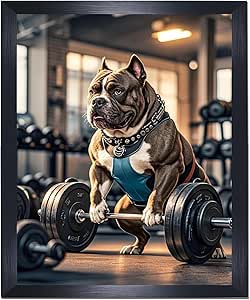 Amazon.com: Funny Bulldog Workout Wall Art Gym Dumbbel Workout Canvas ...
