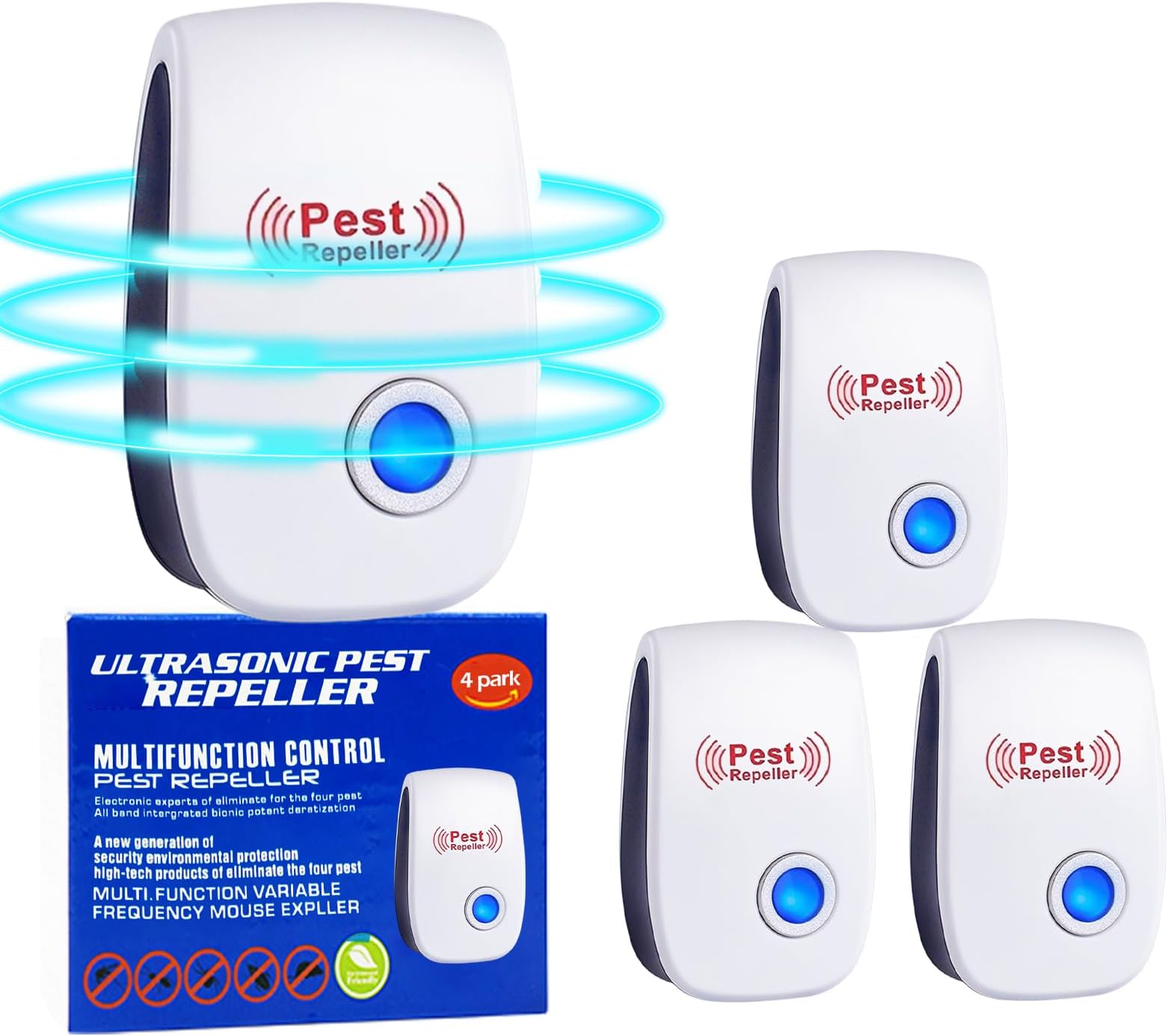 Répulsif Ultrason Anti-Rongeurs, 4 Pack, Intérieur, Répulsif ...