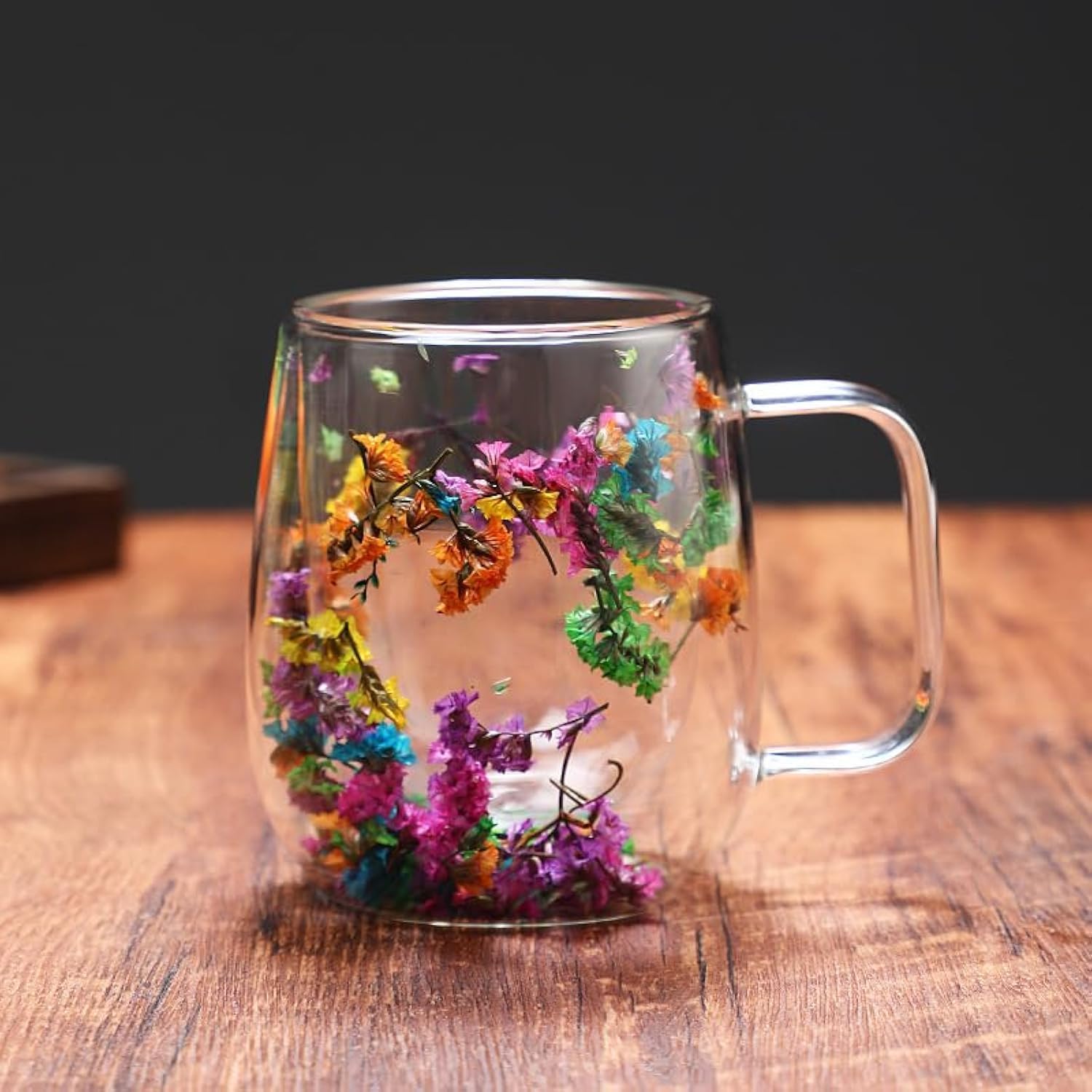 Amazon.com | SUQ I OME Double Layer Glass Flower Tea Cups,Glass Coffee ...