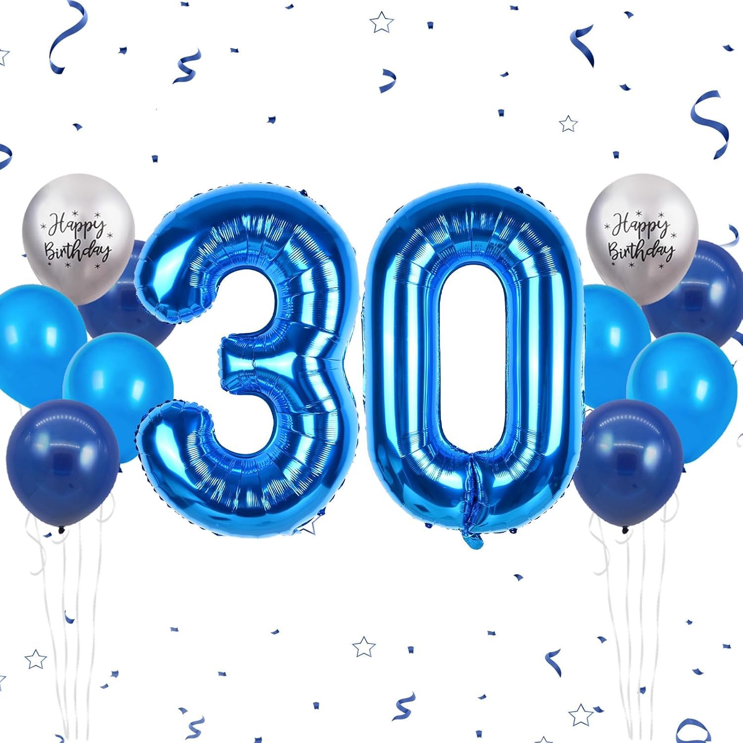 Amazon.com: 40 Inch Blue Number 30 Balloons, 30th Birthday Balloons ...