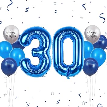 Amazon.com: 40 Inch Blue Number 30 Balloons, 30th Birthday Balloons ...