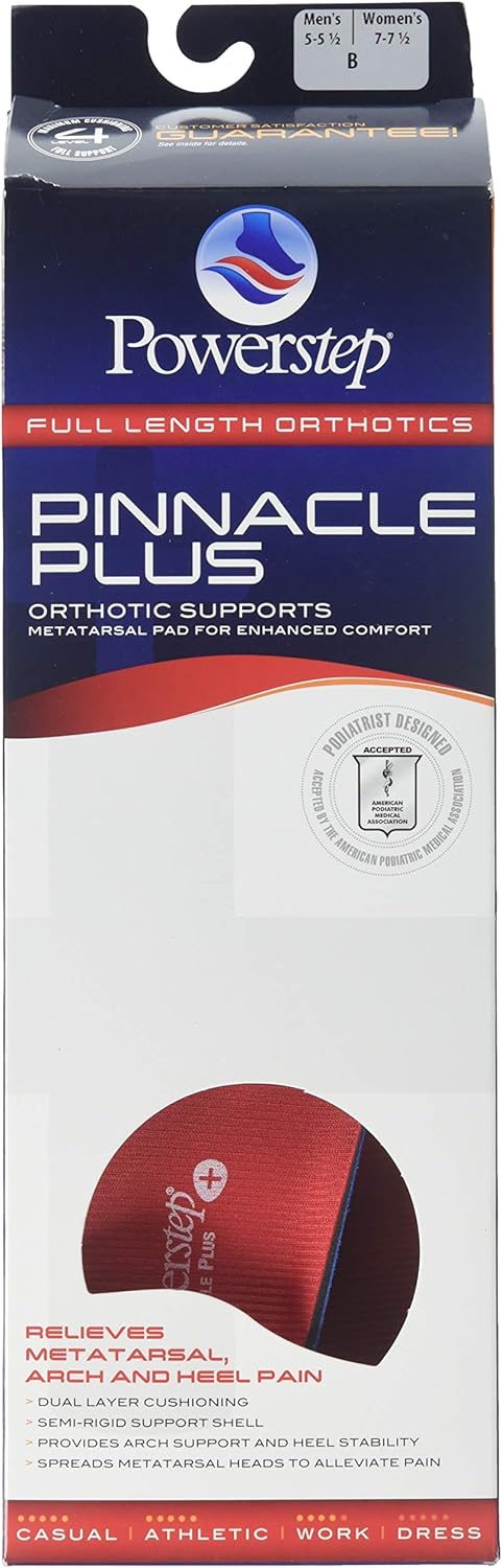 Amazon.com: PowerStep Pinnacle Plus Insoles, Built in Metatarsal Pads ...