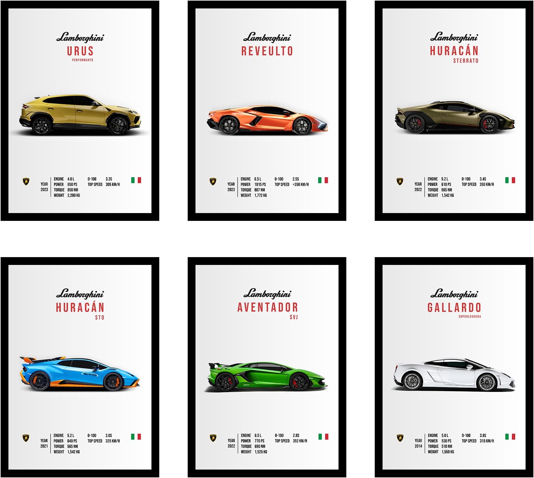 CodersParadise Lamborghini Wall Poster Frames - Pack Of 6 | 8 x 12cm ...