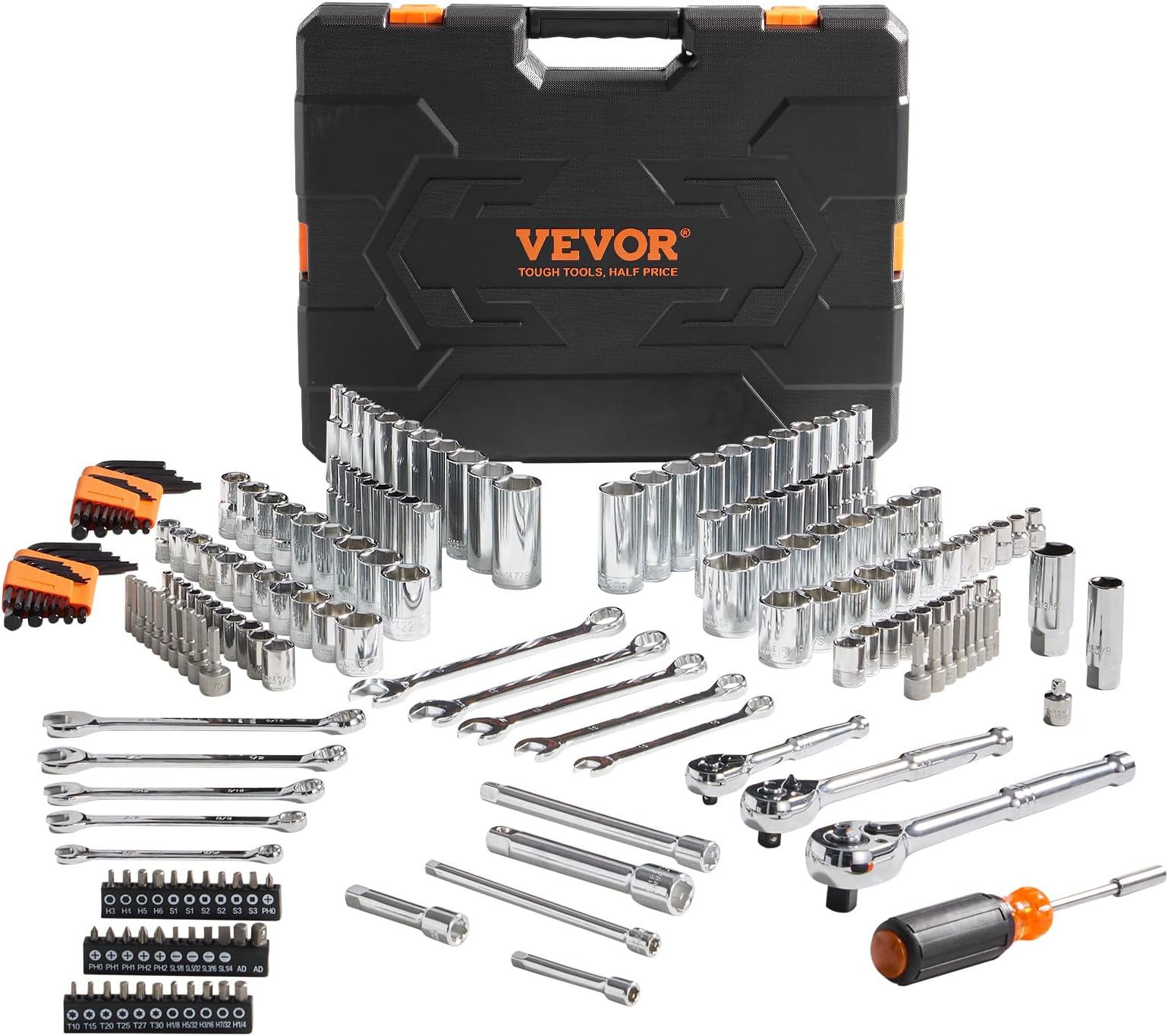 Amazon.com: VEVOR Mechanics Tool Set, 1/4" & 3/8"& 1/2" Drive Deep and ...