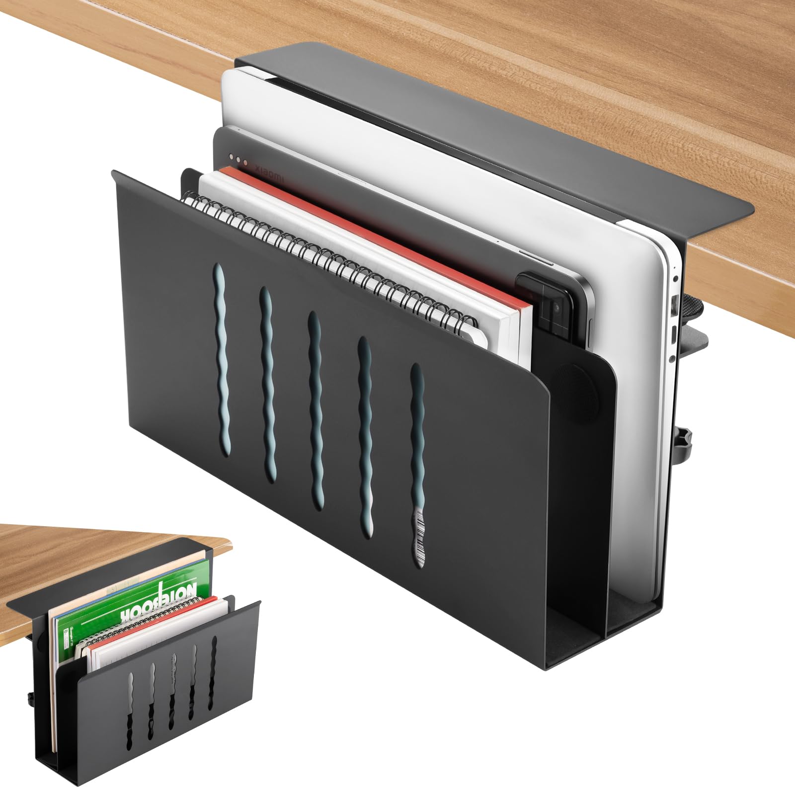 JGTONG Desk Side Storage, 2 Tier Hanging Desk Organizer No Drill, Alloy ...