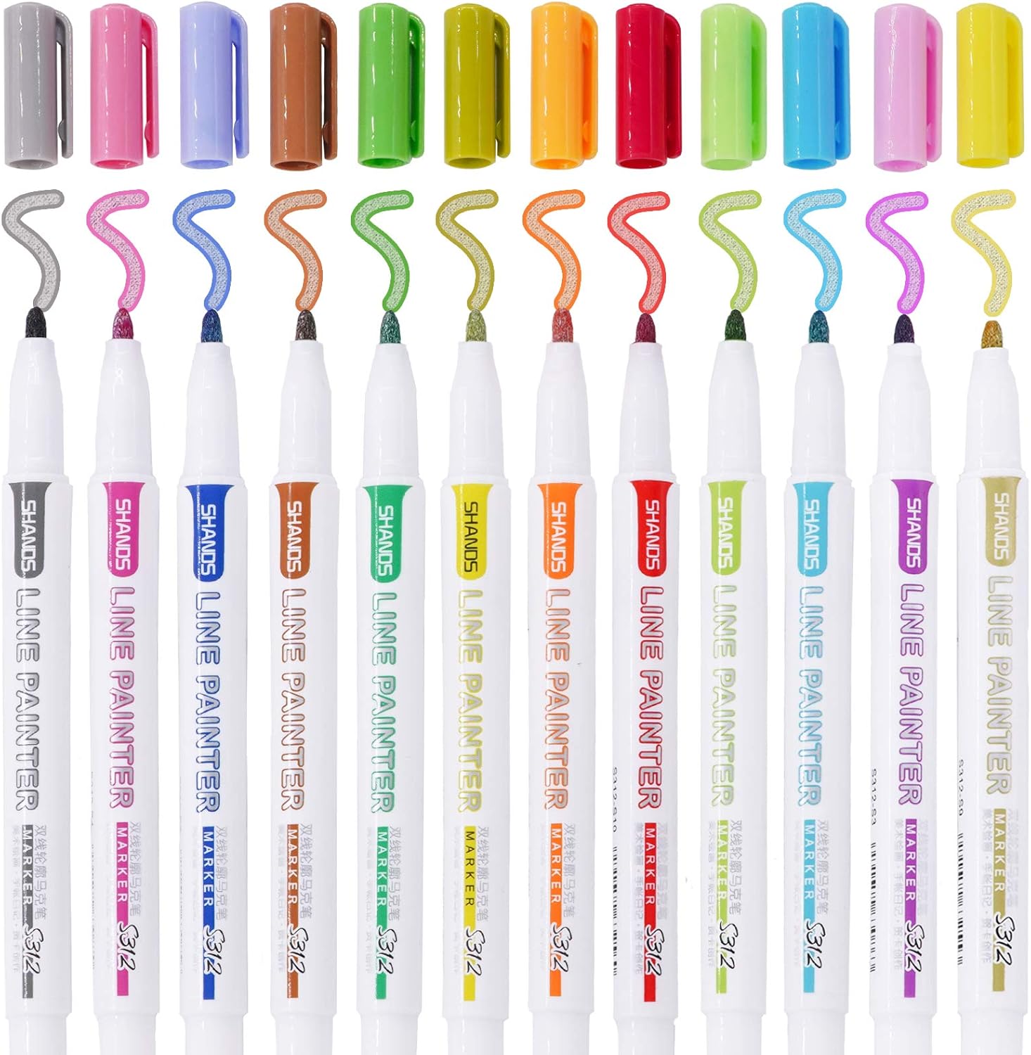 12 Colors Outline Pens, Johiux Double Line Outline Pens Art Pens ...