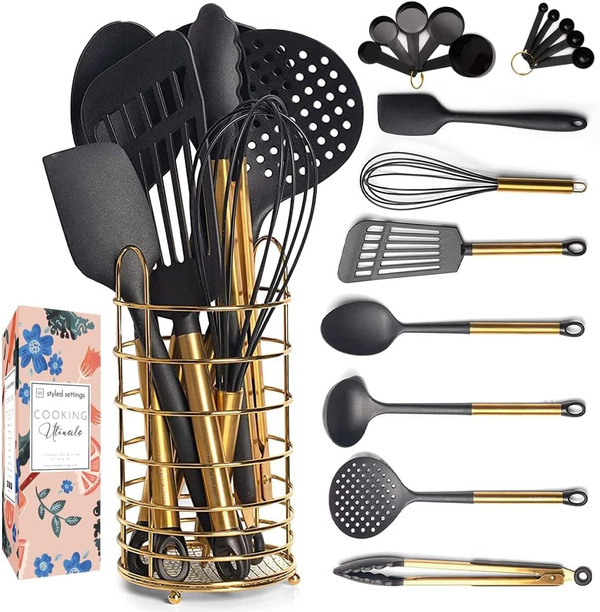 White and Copper Kitchen Utensils - 18 PC Copper Cooking Utensils Set ...