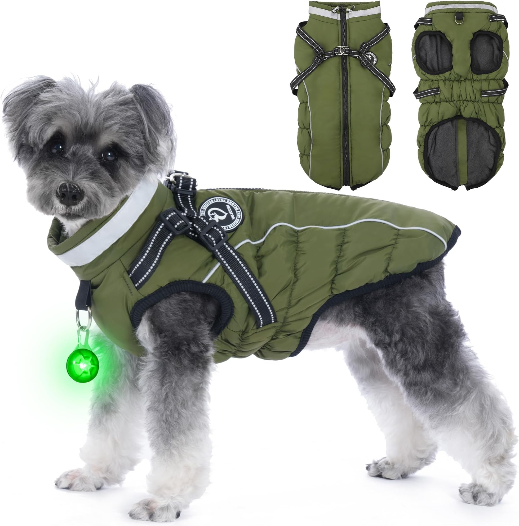 HezzLuv Dog Winter Jacket Coat, Waterproof Dog Coat with Harness ...