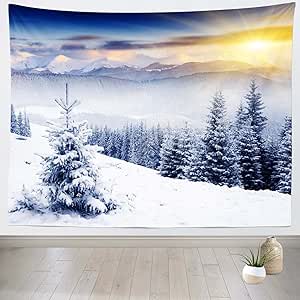 Amazon.com: CORFOTO Fabric Winter Snow Mountains Tapestry Wall Hanging ...