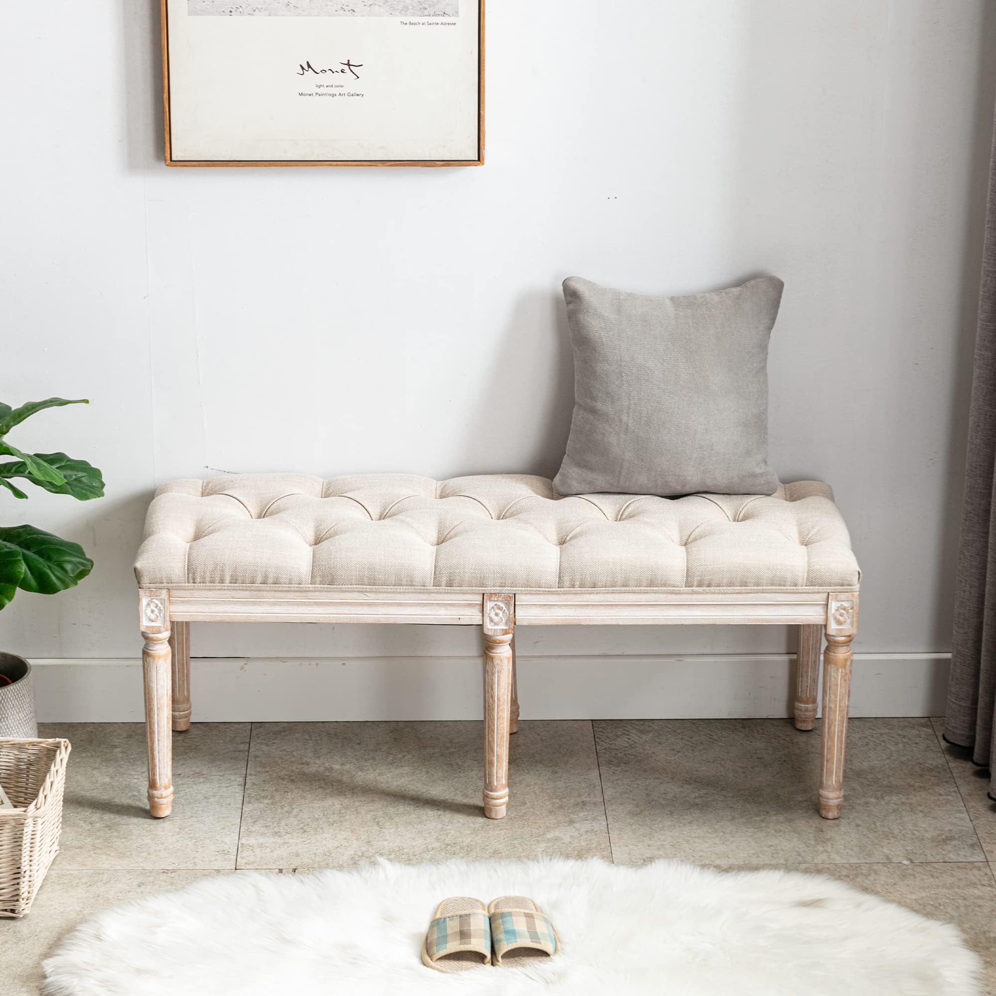 Amazon.com: DM Furniture Tufted Dining Bench French Vintage Fabric ...