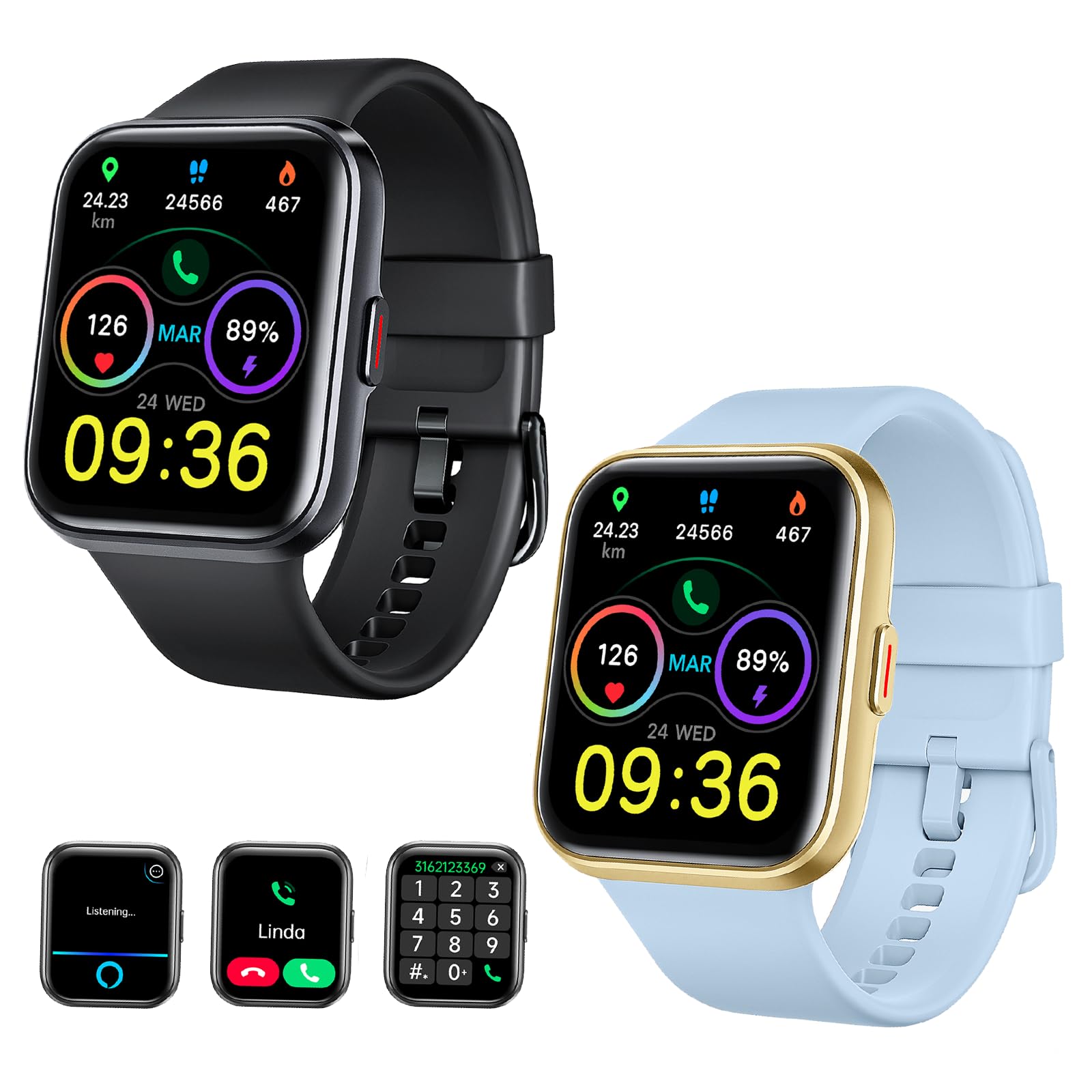 Amazon.com: ENOMIR 2Pack Smart Watch for Men Women (Black & Light Blue ...