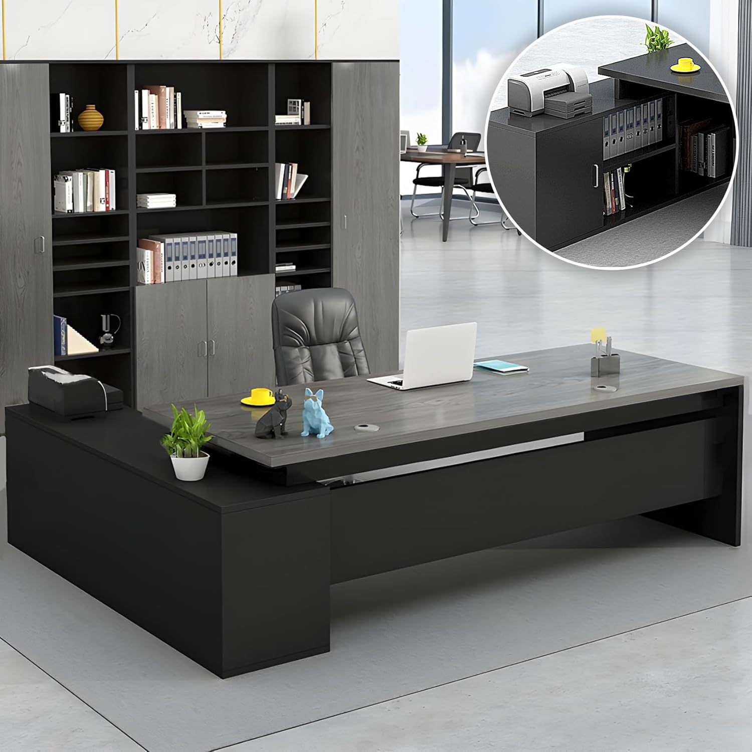 Amazon.com: Modern L-Shape Office Desk with Wood Base, Modern Executive ...