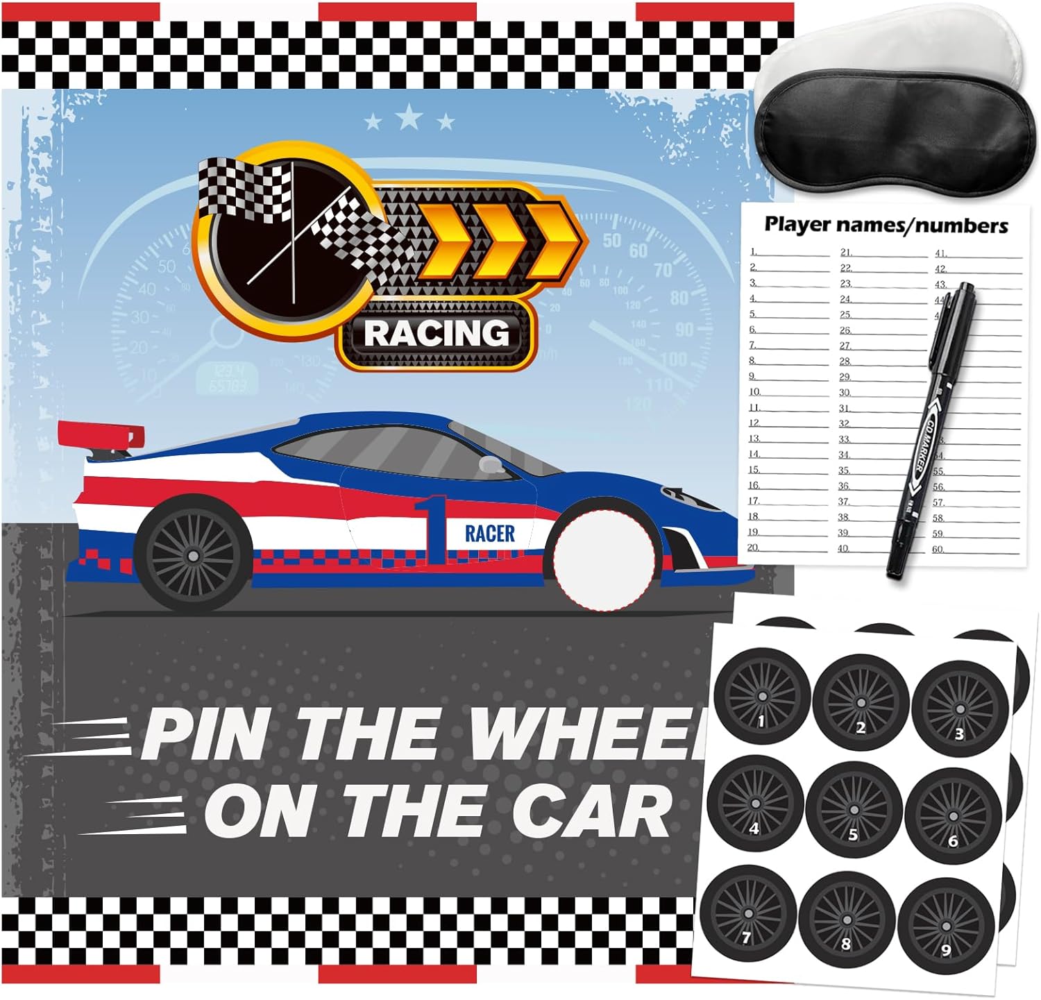 Amazon.com: PARTYLOUD Cars Party Games, Pin The Wheel On The Car, Blue ...