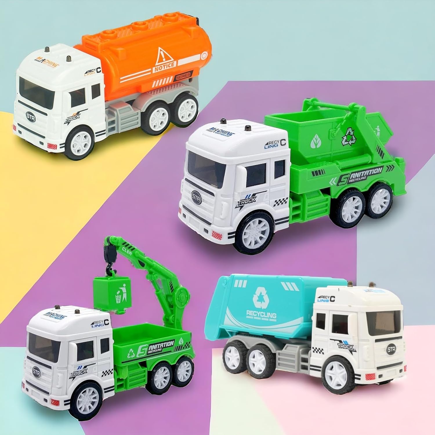 Toys Treasure 4Pcs Set Garbage Truck Playset Friction Powered Truck ...