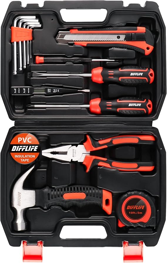 DIFFLIFE Tool Sets Household Tool Kit 15-Piece,General Home/Auto Repair ...