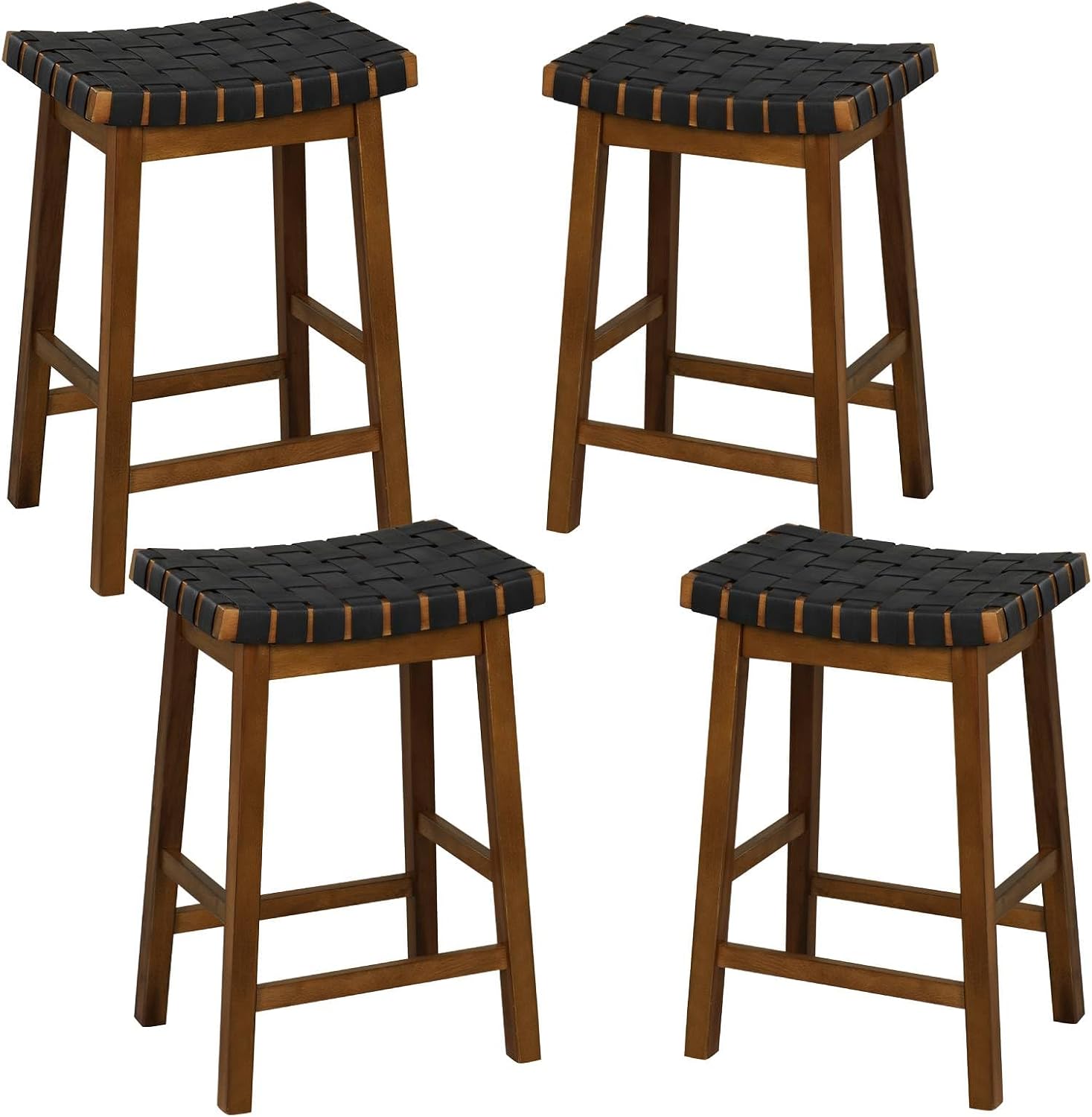 GiantexUK Saddle Stools Set of 2/4, PU Leather Woven Kitchen Counter ...