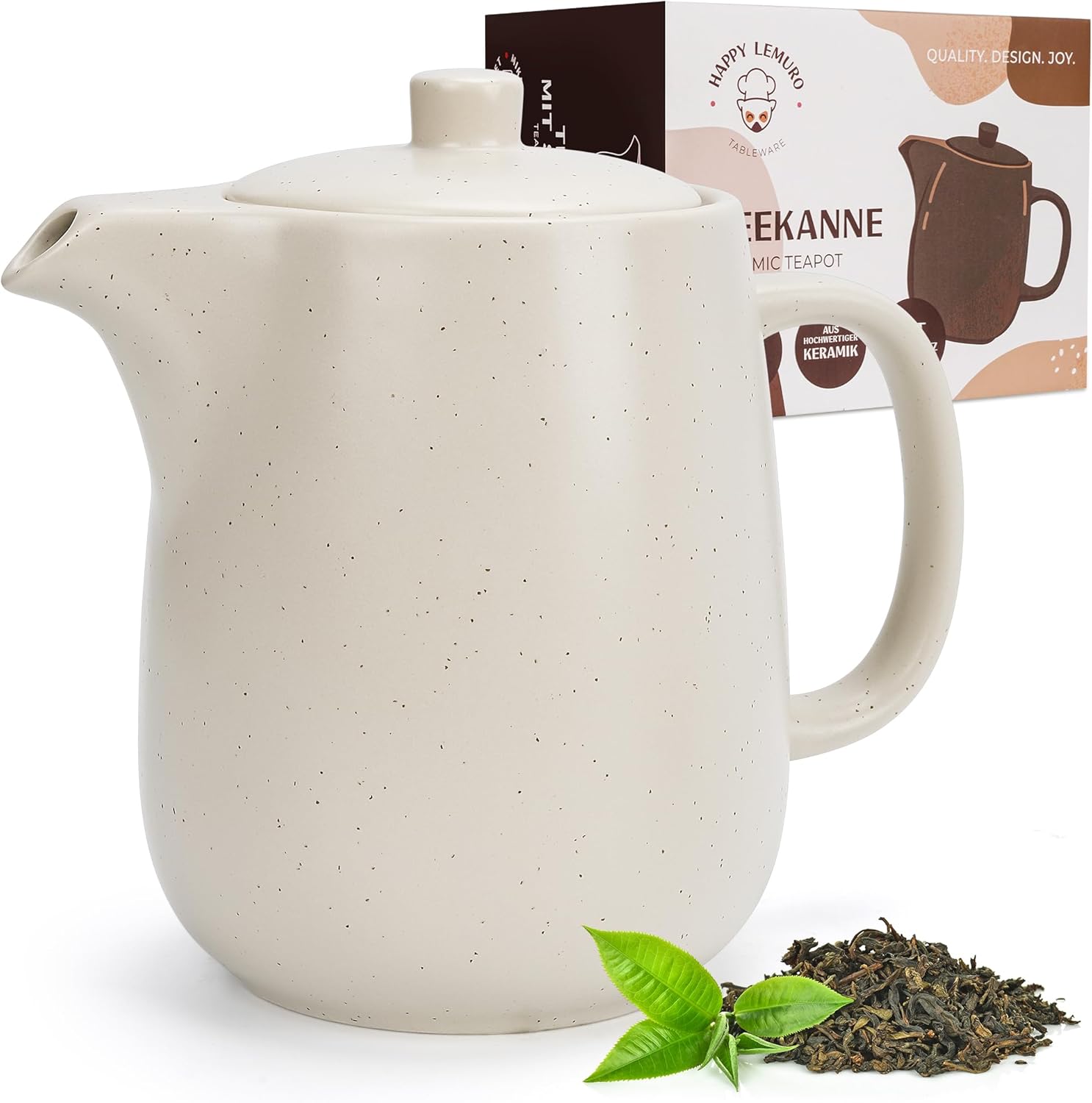Amazon.com | Happy Lemuro Ceramic Teapot with Infuser - 40 oz Large ...