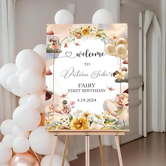 Amazon.com: Editable Fairy Birthday Decoration, First Birthday Welcome ...