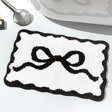Amazon.com: Tinideya Black Scalloped Bow Bathroom Mat 16" x 24" Non ...