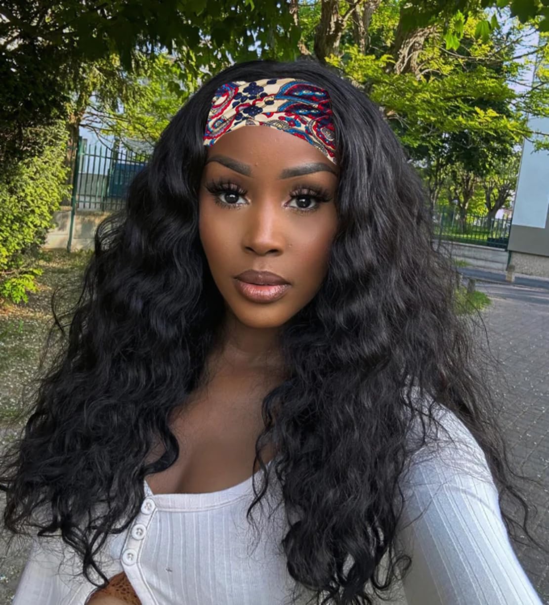 Amazon.com : FANCEE Yaki Wavy Headband Wigs Black Kinky Straight Wear ...