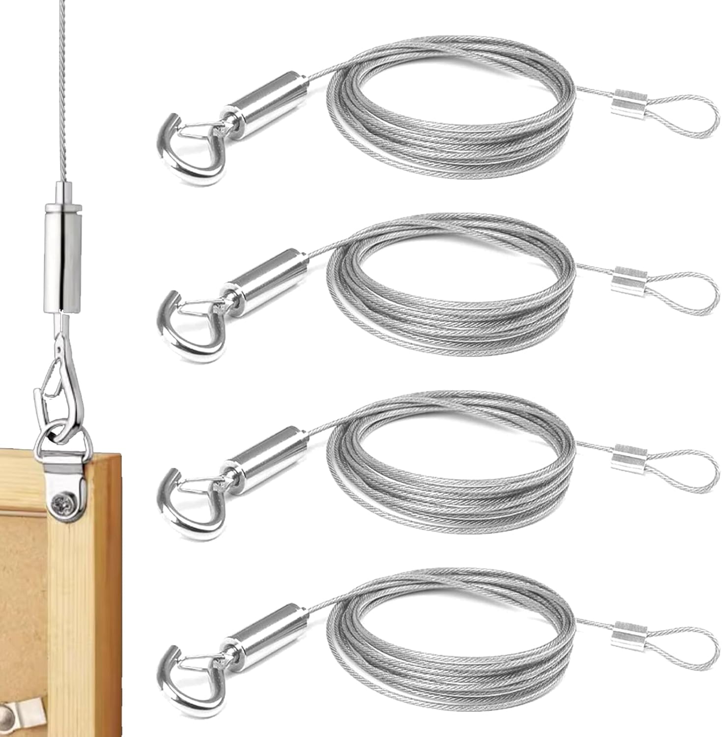 4 Pcs Picture Hanging Wire Kit, 1.5mm x 2m Stainless Steel Adjustable ...