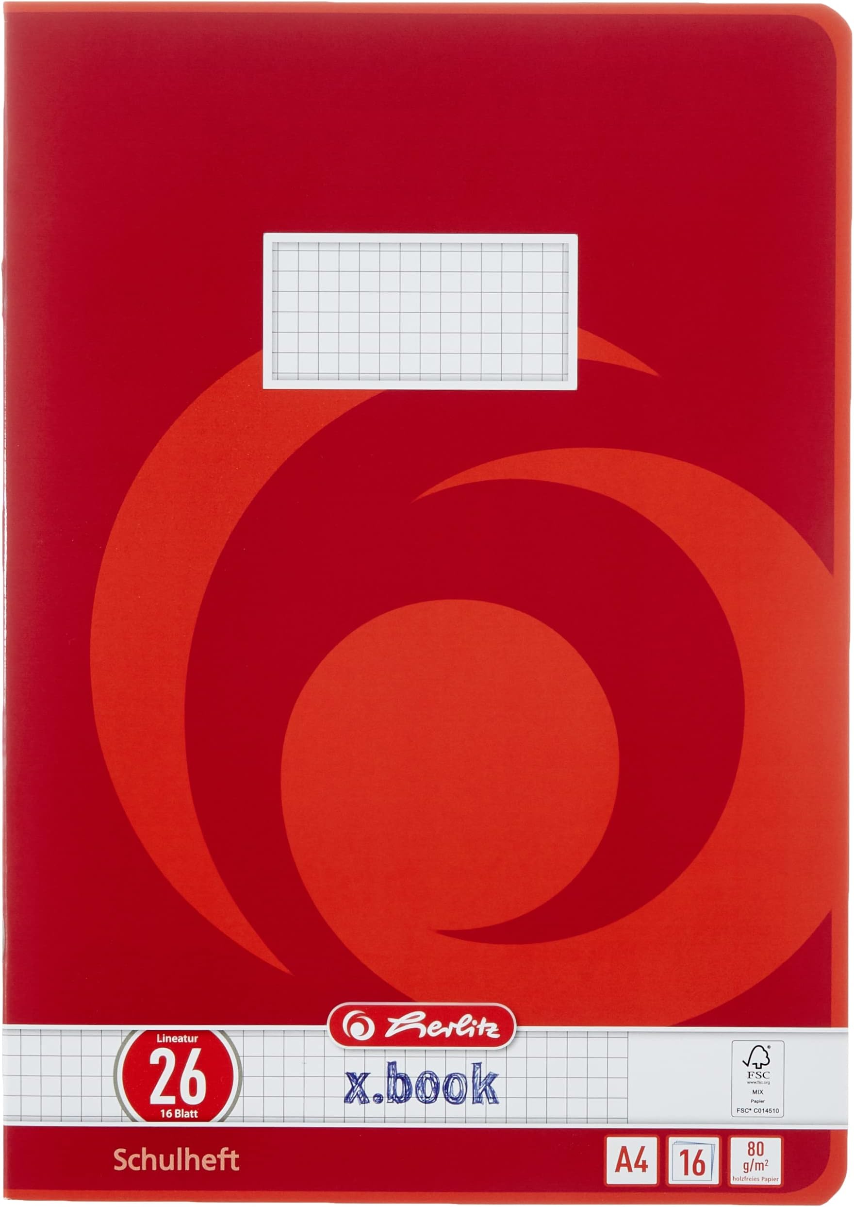 Herlitz Schulheft x.book A4, kariert, Lineatur 26, 16 Blatt, 10 Stück ...