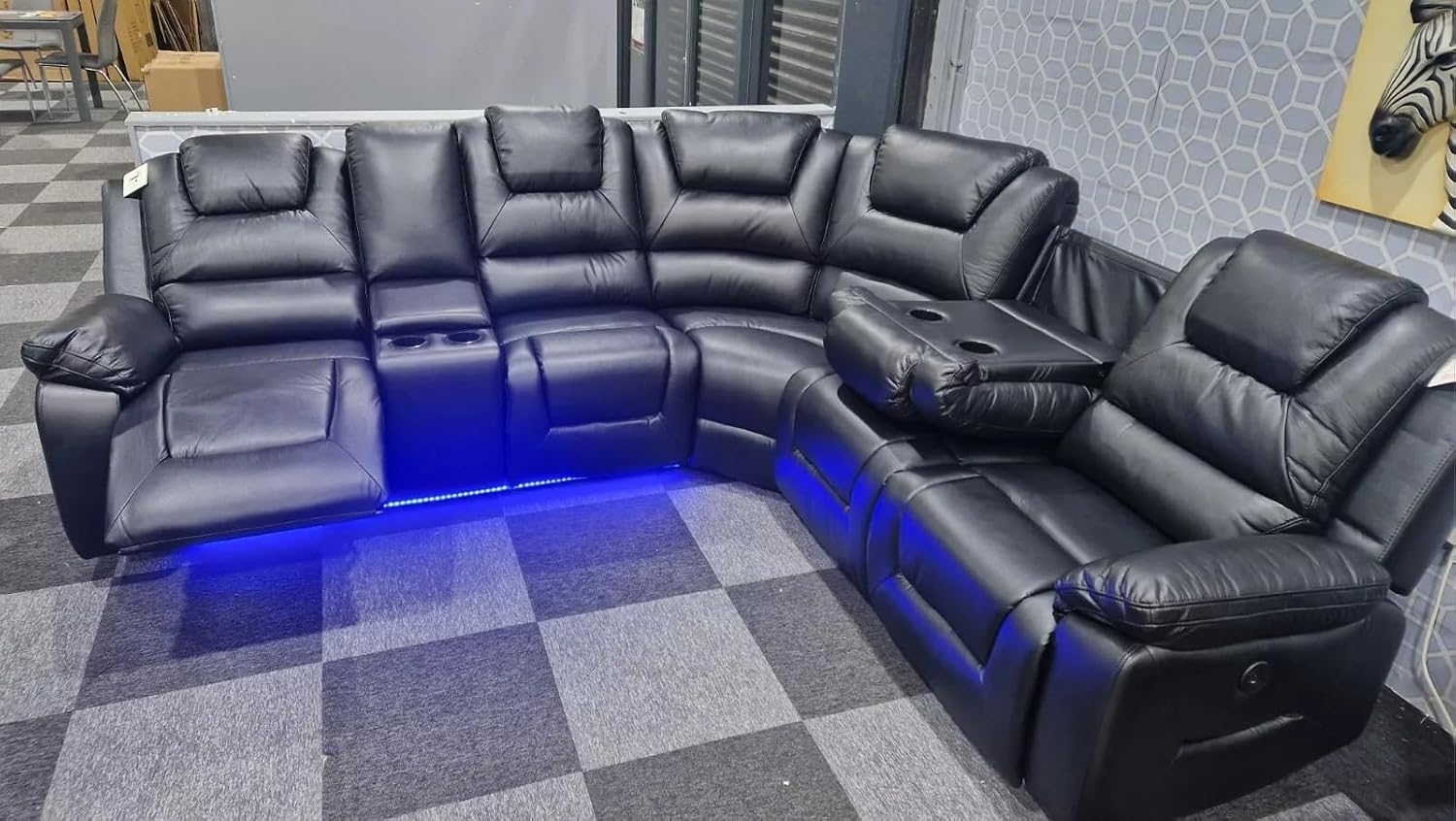 Oxford Leather Electric Recliner Corner Sofa with Cupholders - USB ...