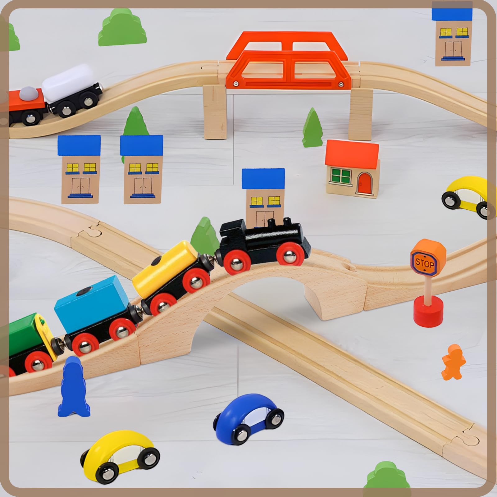 Snapklik.com : 2 Pack Wood Train Track Extension Wooden Train Bridge ...