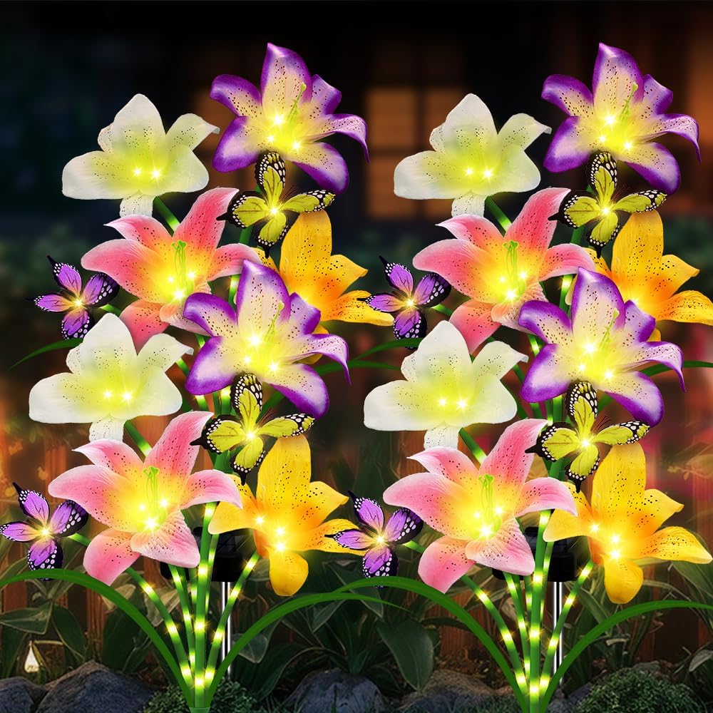 Amazon.com: stadeco Solar Garden Lights 4 Pack LEDs Solar Lilies Flower ...