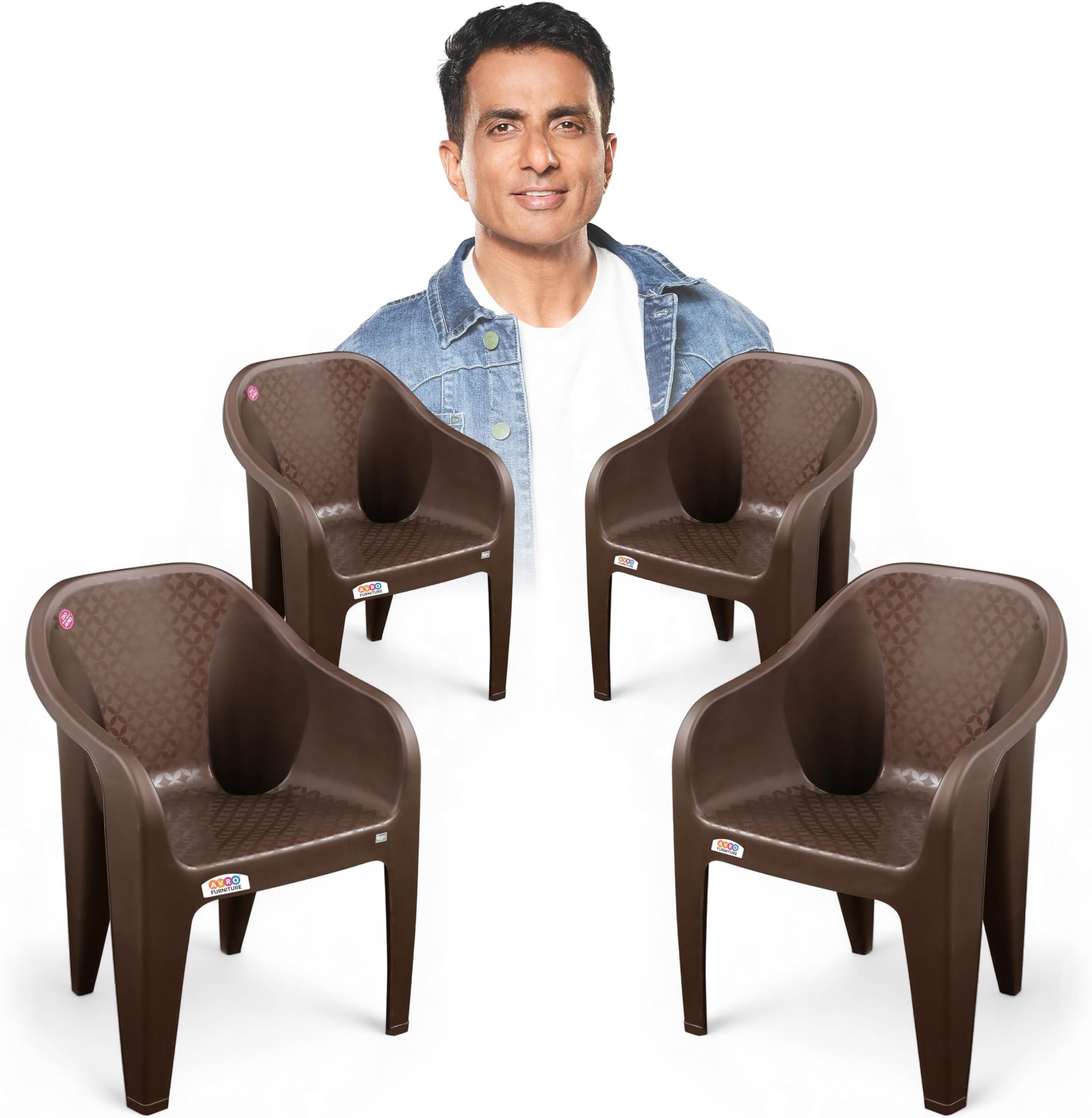 AVRO FURNITURE 9100 Plastic Chairs, Set of 4, Matt and Gloss Pattern ...