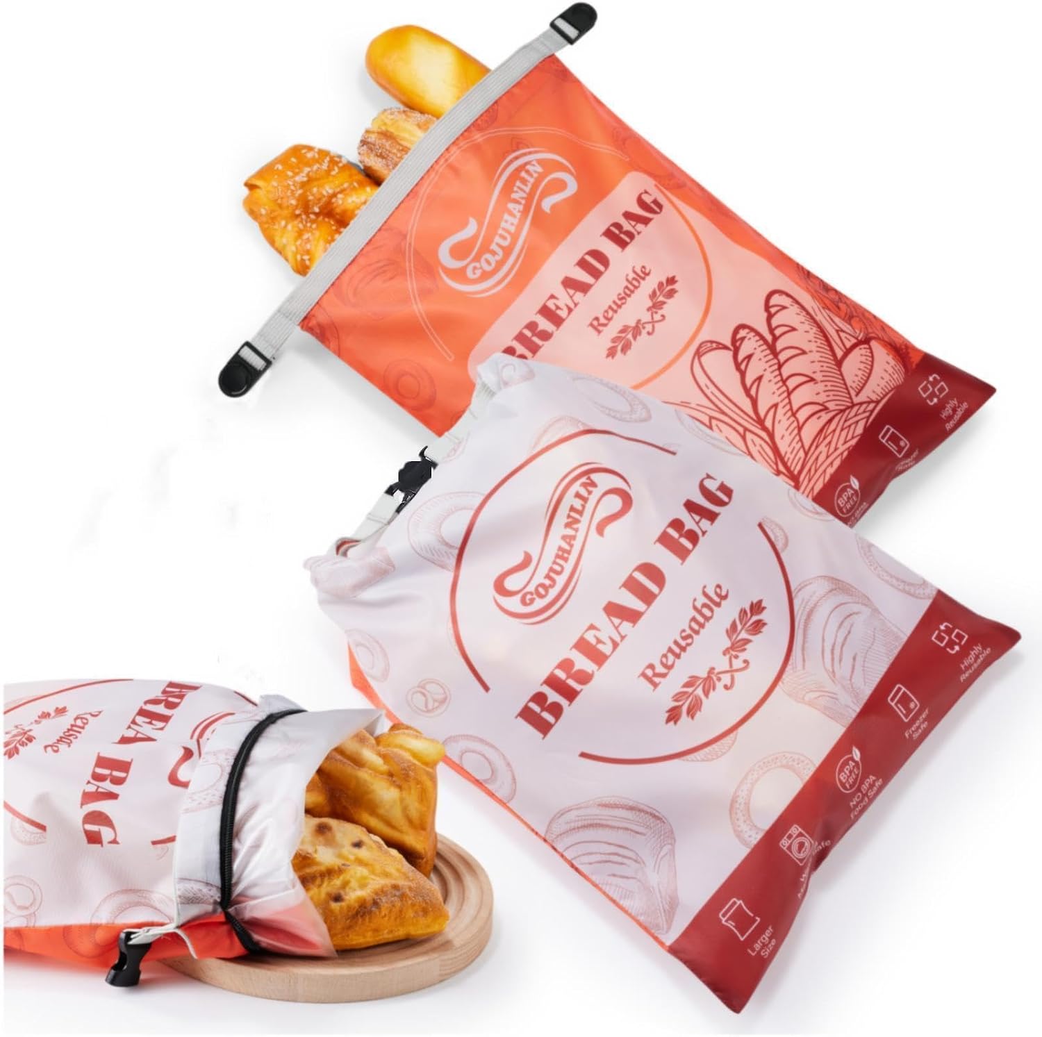 Amazon.com: 2 Pack Reusable Bread Bags for Homemade Loaves, 17 * 13 ...