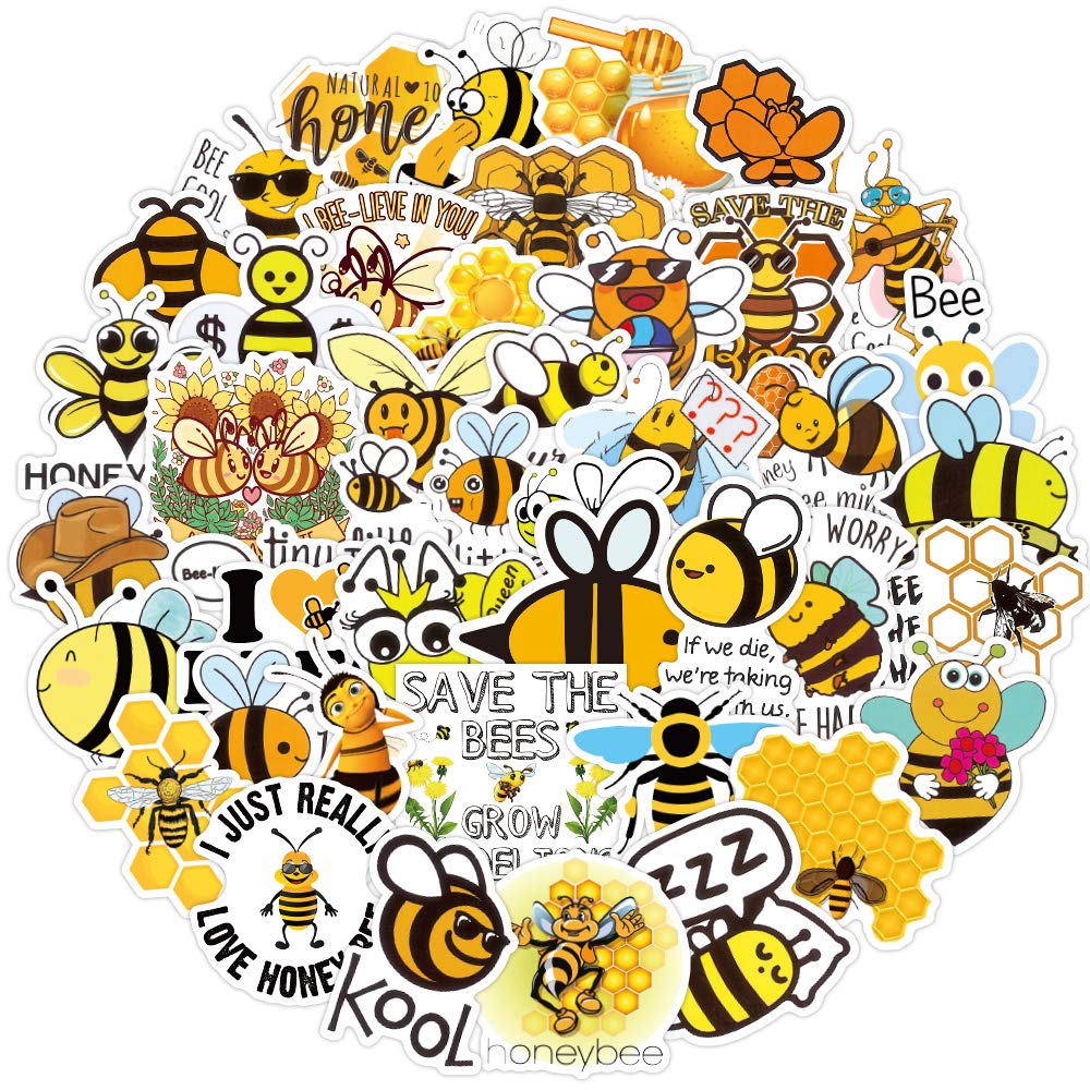 Honey Bee Sticker Yellow Cute Cartoon Decals Aiyale 100 Pcs Vinyl ...