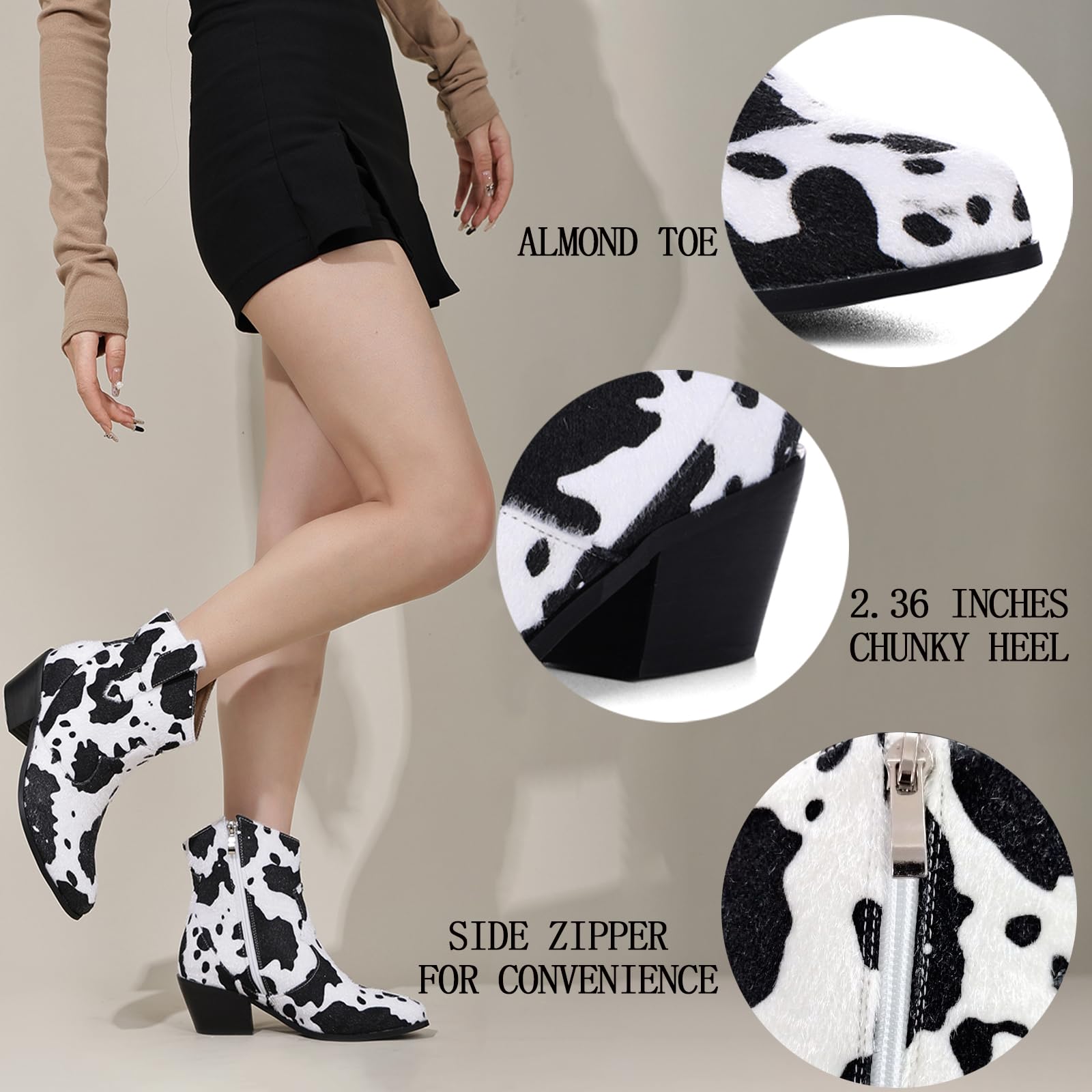 Snapklik.com : Women Cow Print Cowgirl Booties Chunky Heel Cow Boots ...