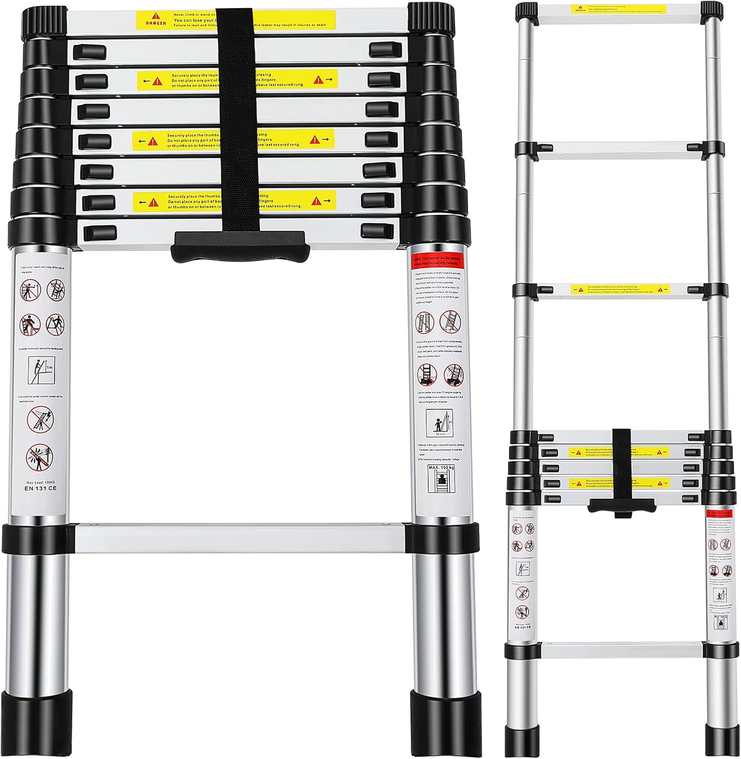 Telescoping Ladder, 8.5FT Aluminum Extension Ladder with 2 Replacement ...