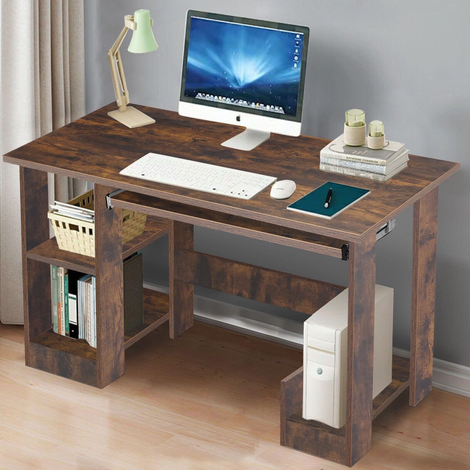 COSTWAY Wooden Computer Desk, Home Office PC Laptop Table Writing ...