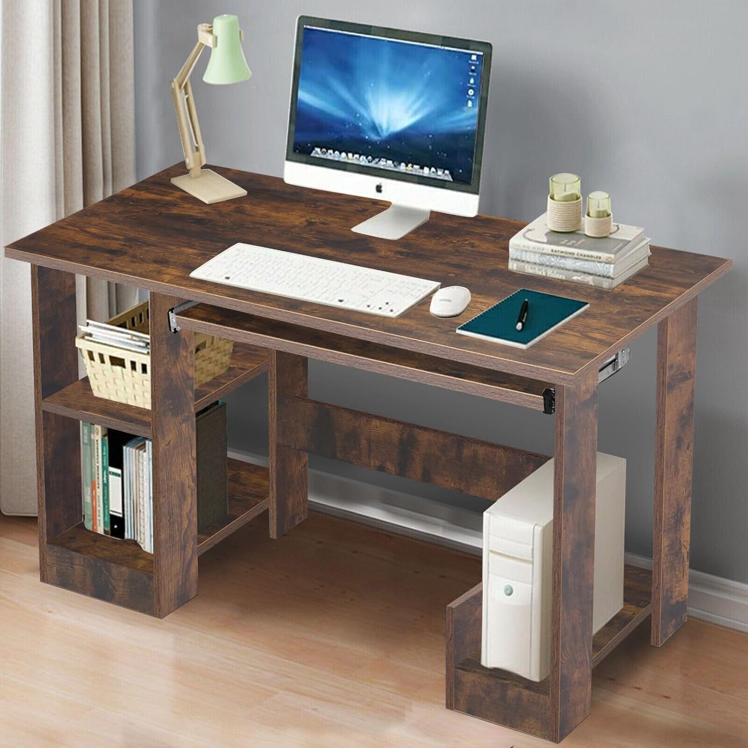 Blisswood Home Office Desk, Black Computer Desk With Shelves & Sliding ...