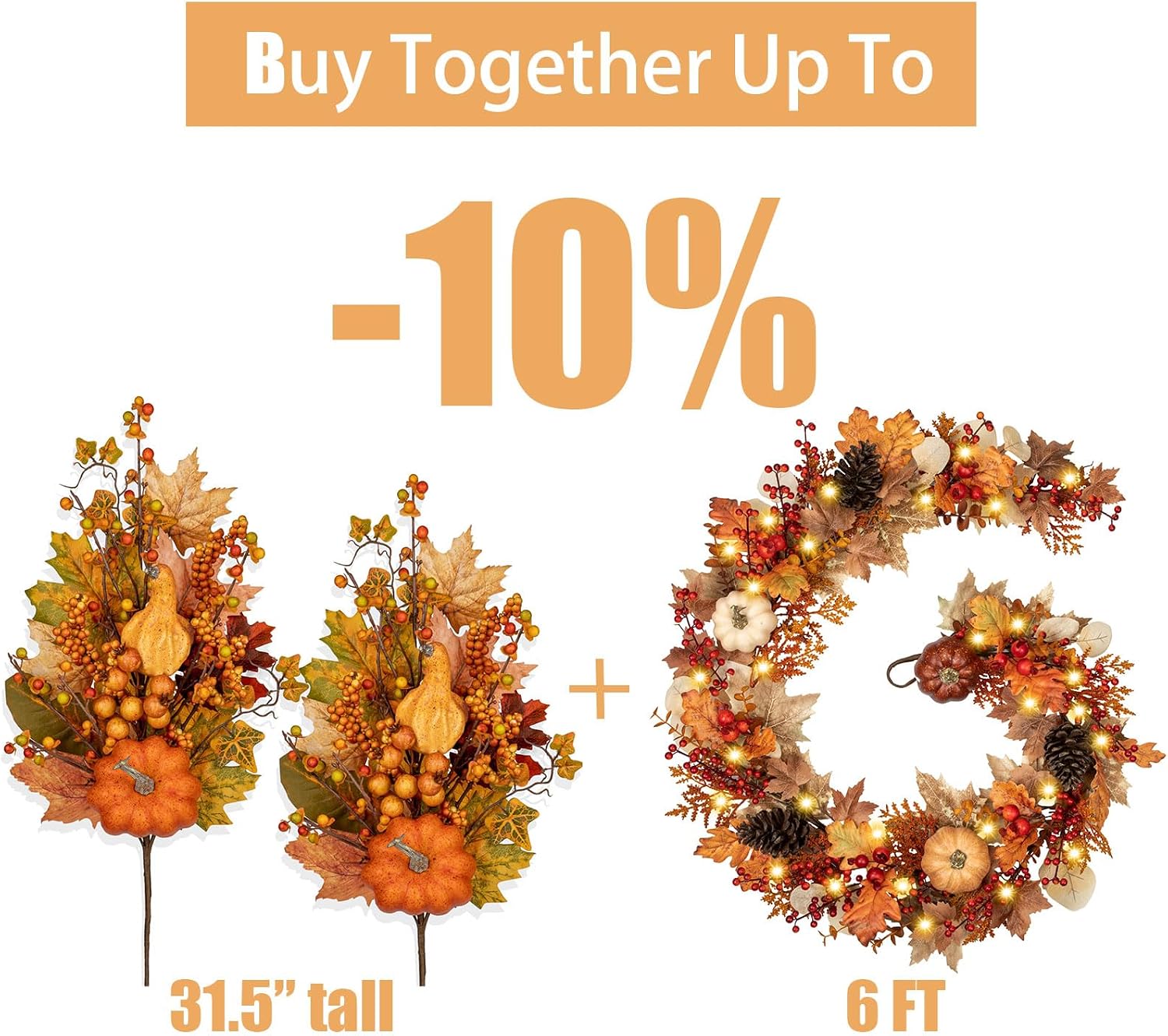 Amazon.com: 6 Ft Fall Garland Decor with Lights for Mantle Table ...