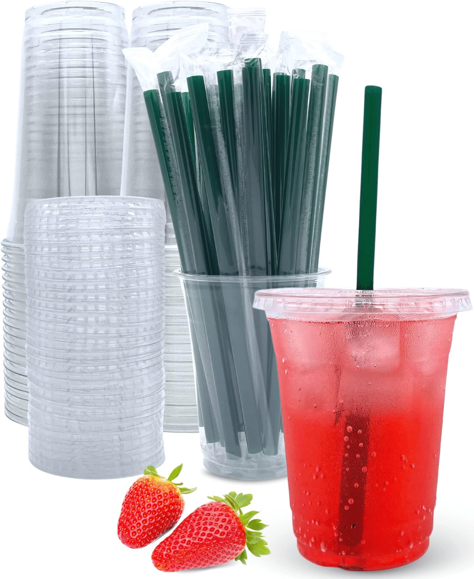 Amazon.com: Tankon 100 Sets 20 oz Clear Plastic Cups With Strawless ...