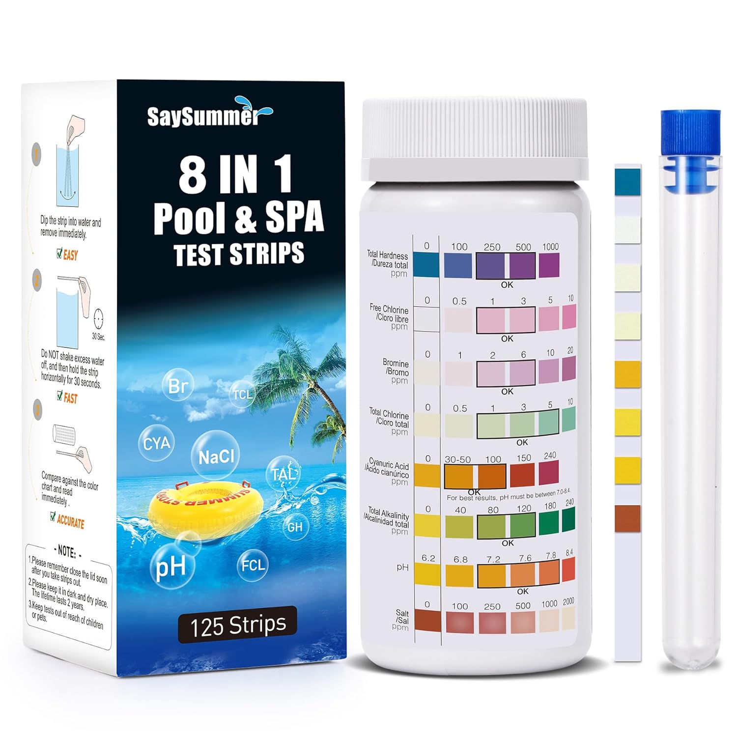 Amazon.com: Pool Test Strips 8 in 1, 125 Counts Pool Test Kits for ...