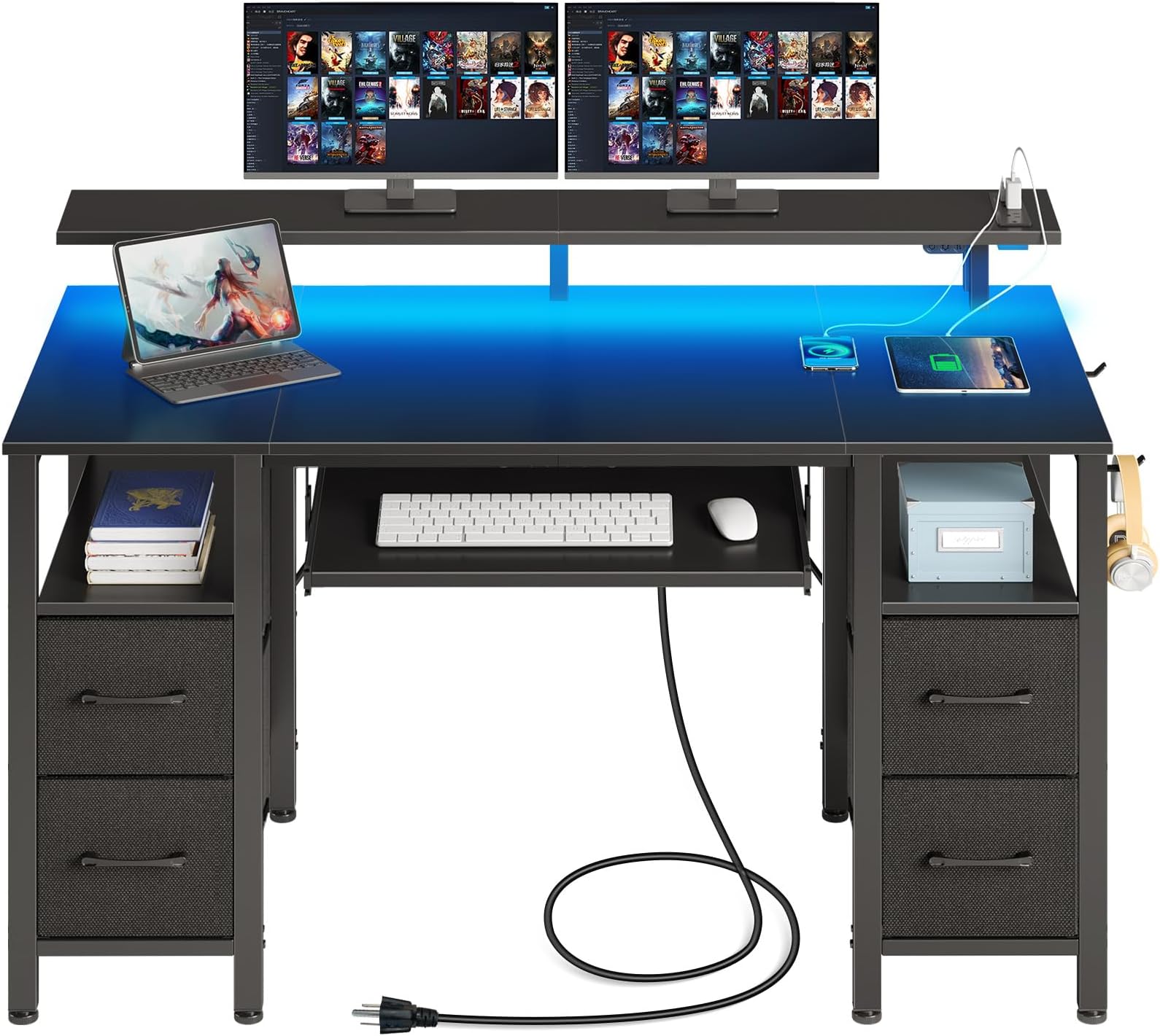 Amazon.com: AODK 48 Inch Small Computer Desk with Power Outlets & Type ...