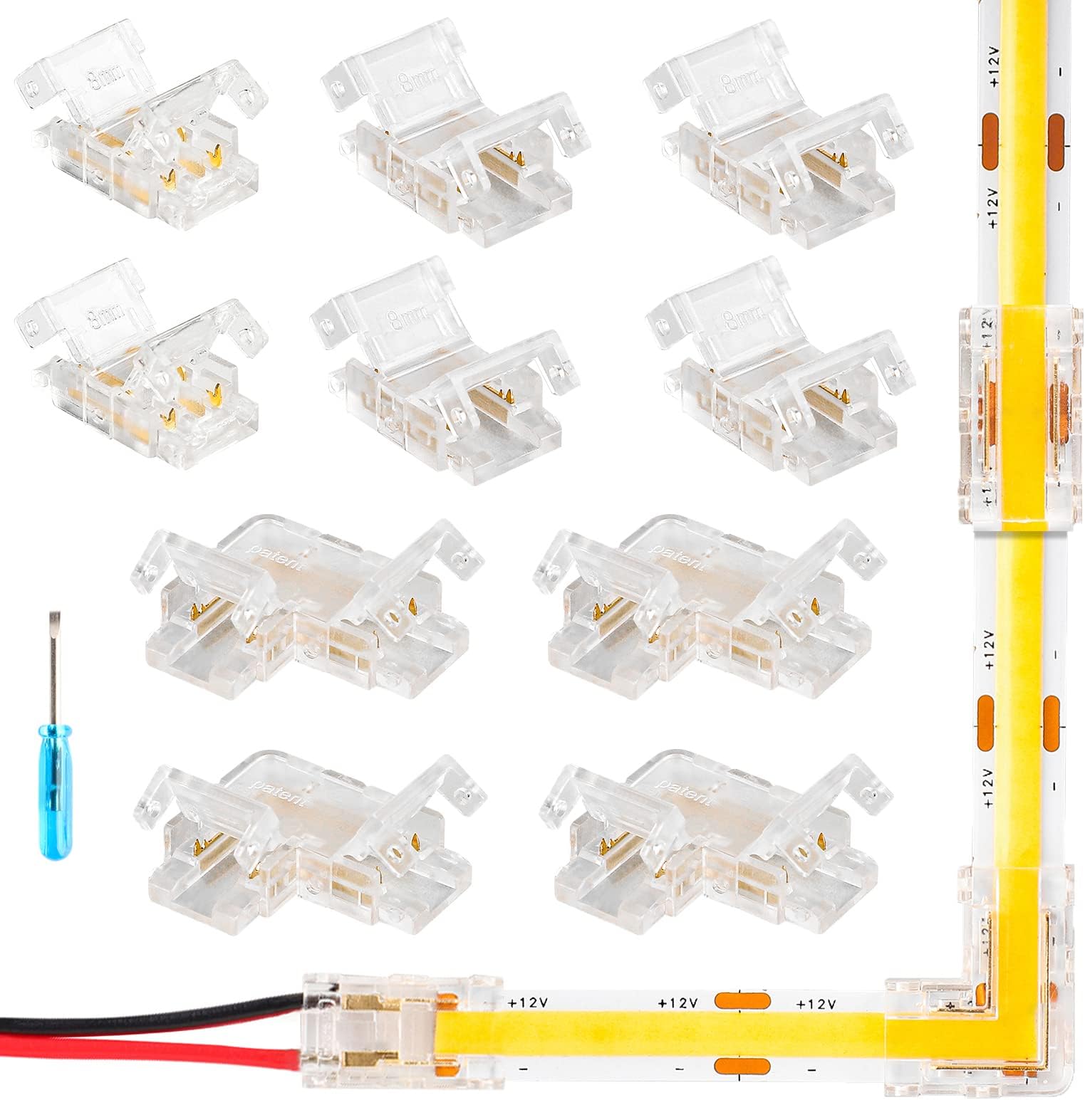 TOKERU COB 2PIN 8MM LED Strip Connectors (10PCS) – Ideal for L-Shaped ...