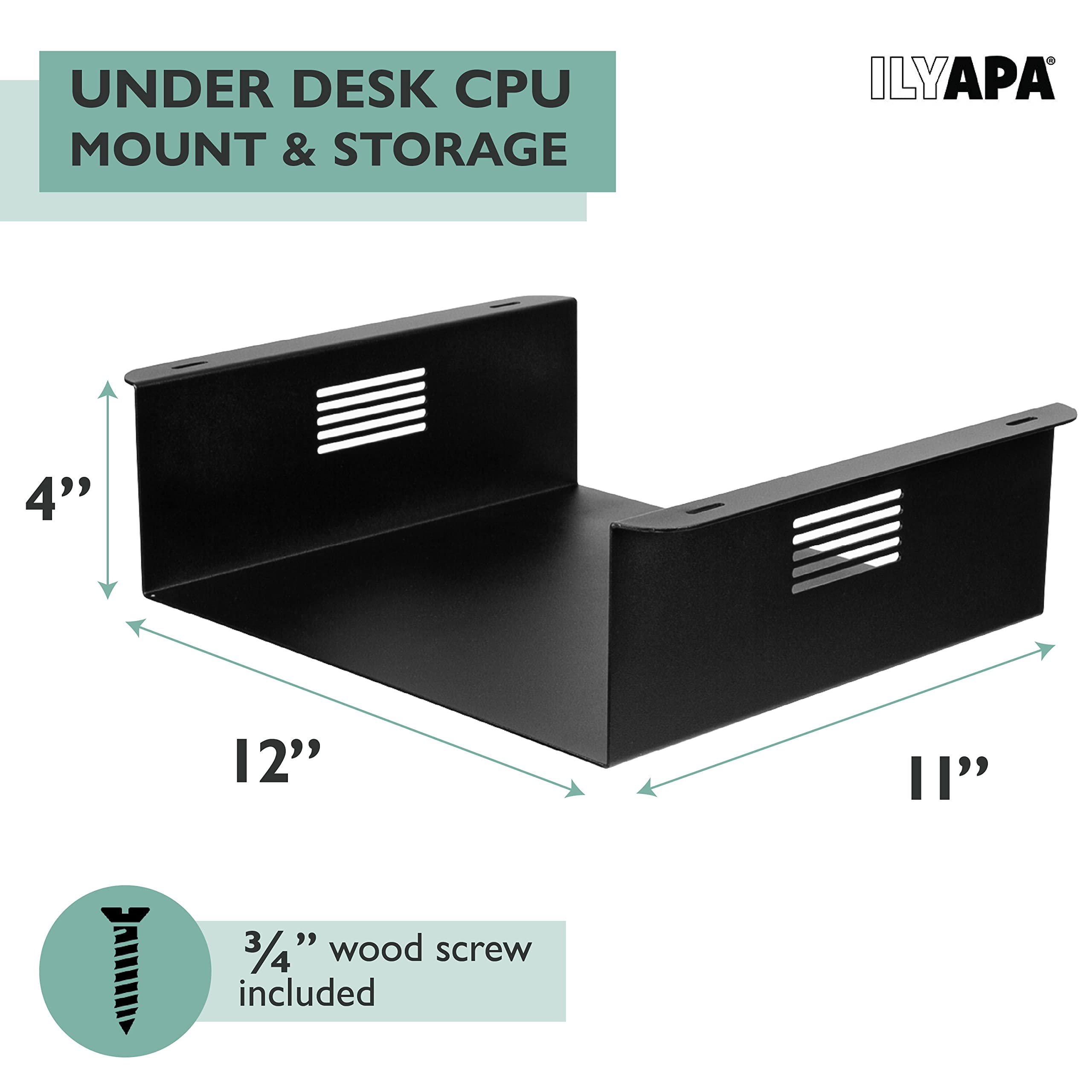 Ilyapa Under Desk CPU Mount, Steel Under Desk Computer Mount Vented ...