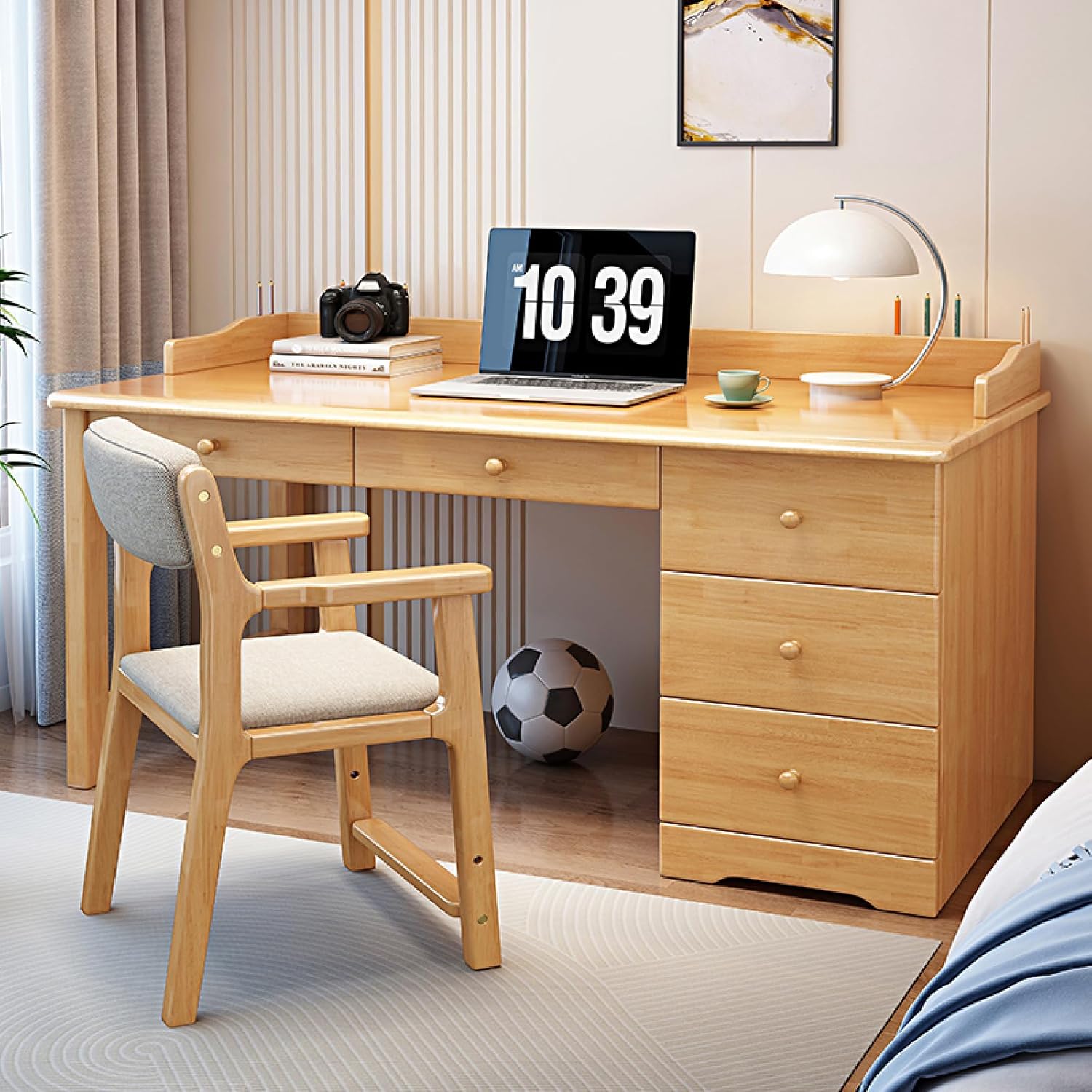 Amazon.com: FAANAS Wooden Writing Desk with Storage Drawers, Modern ...