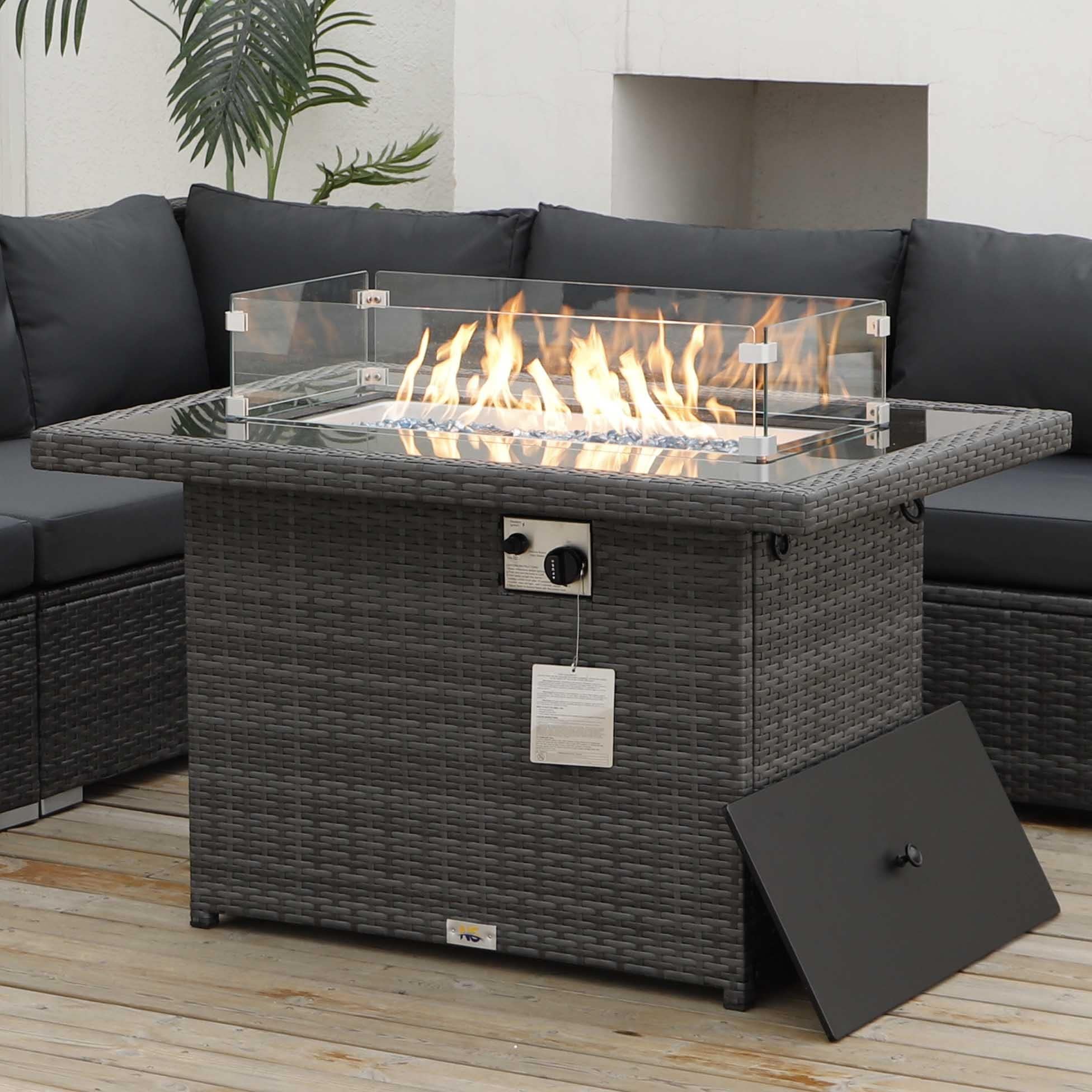 Amazon.com: NICESOUL® Wicker Propane Fire Pit Table, 55000 BTU Large ...