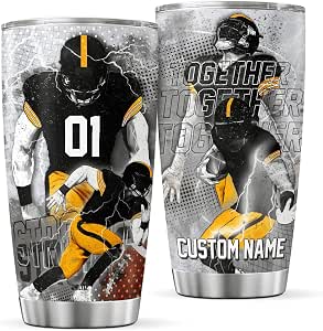 Amazon.com: UNILYLY Personalized Coffee Tumbler Travel Mugs Football ...