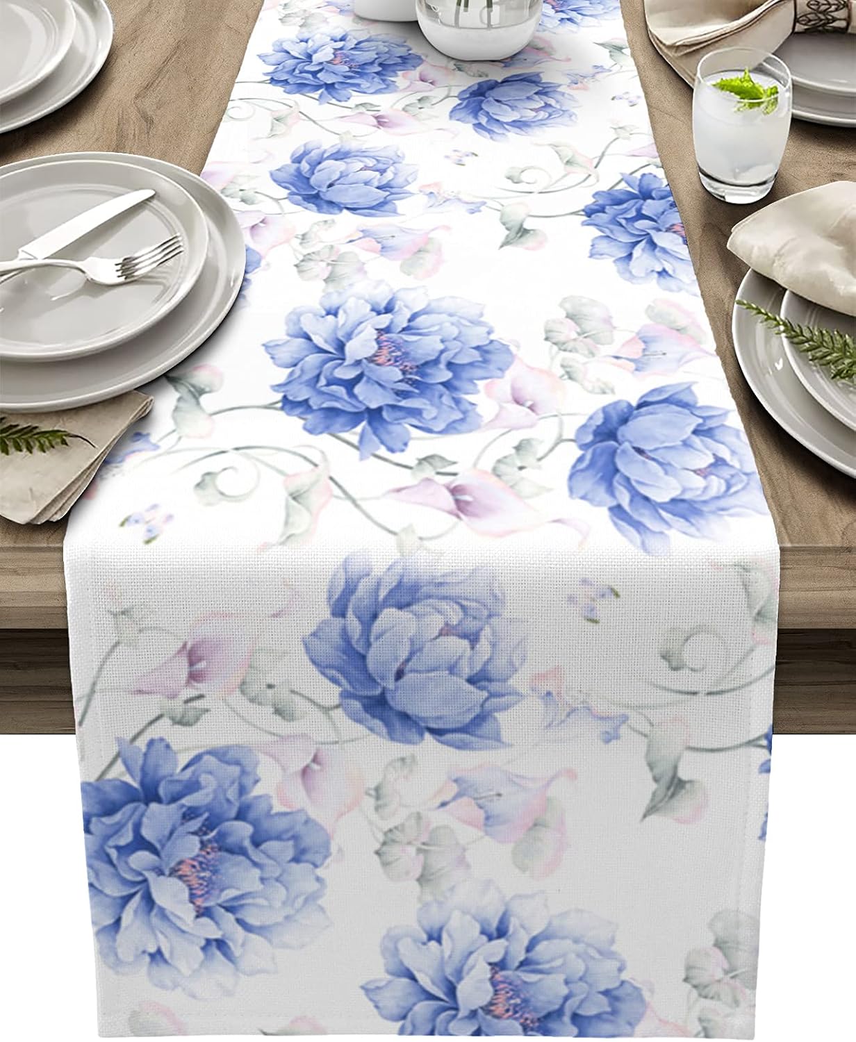 Amazon.com: Watercolor Blue Floral Pattern Table Runner Coffee Table ...