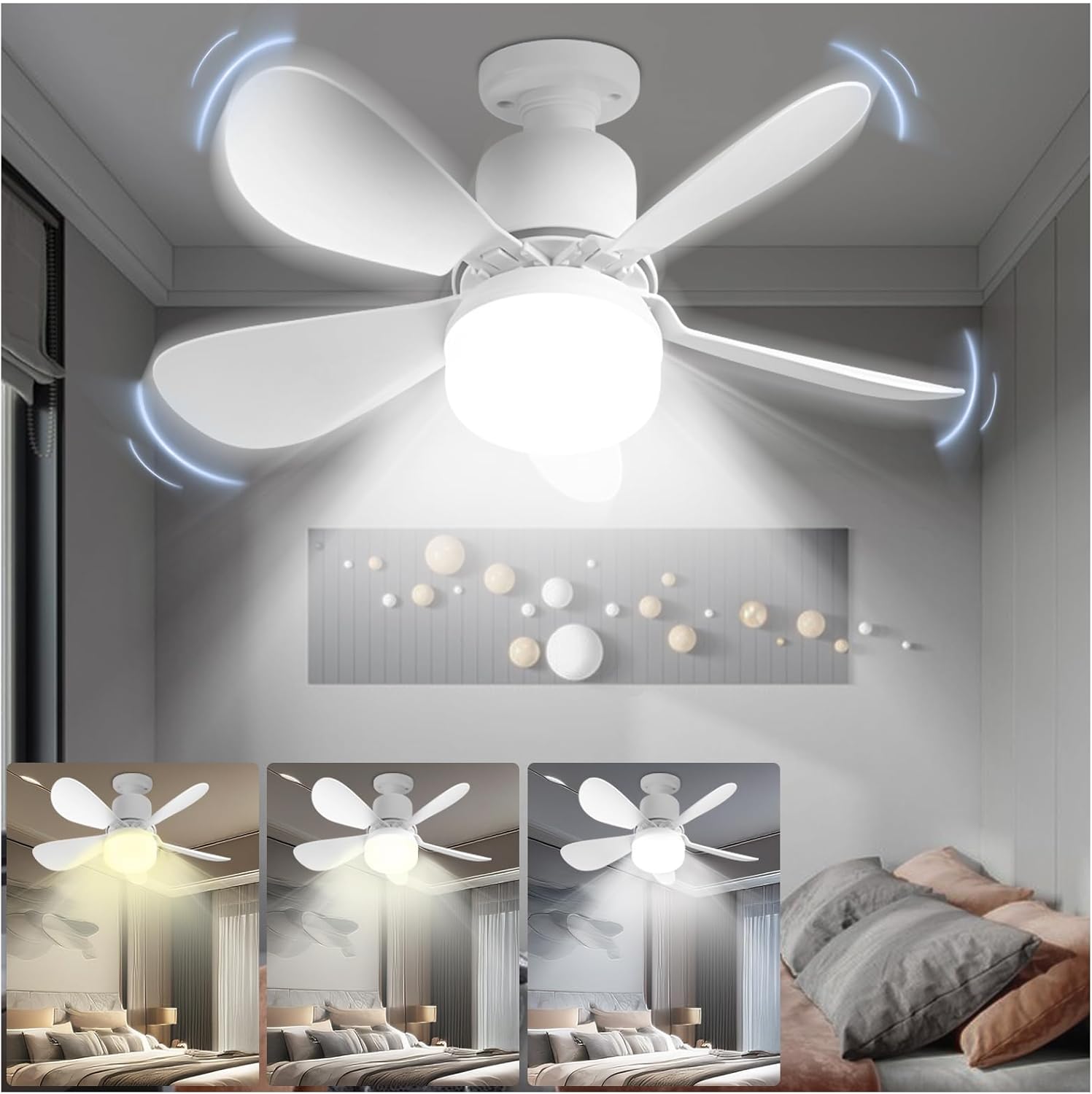 Socket Fan Light Ceiling Fans with Lights and Remote, Dimmable LED ...
